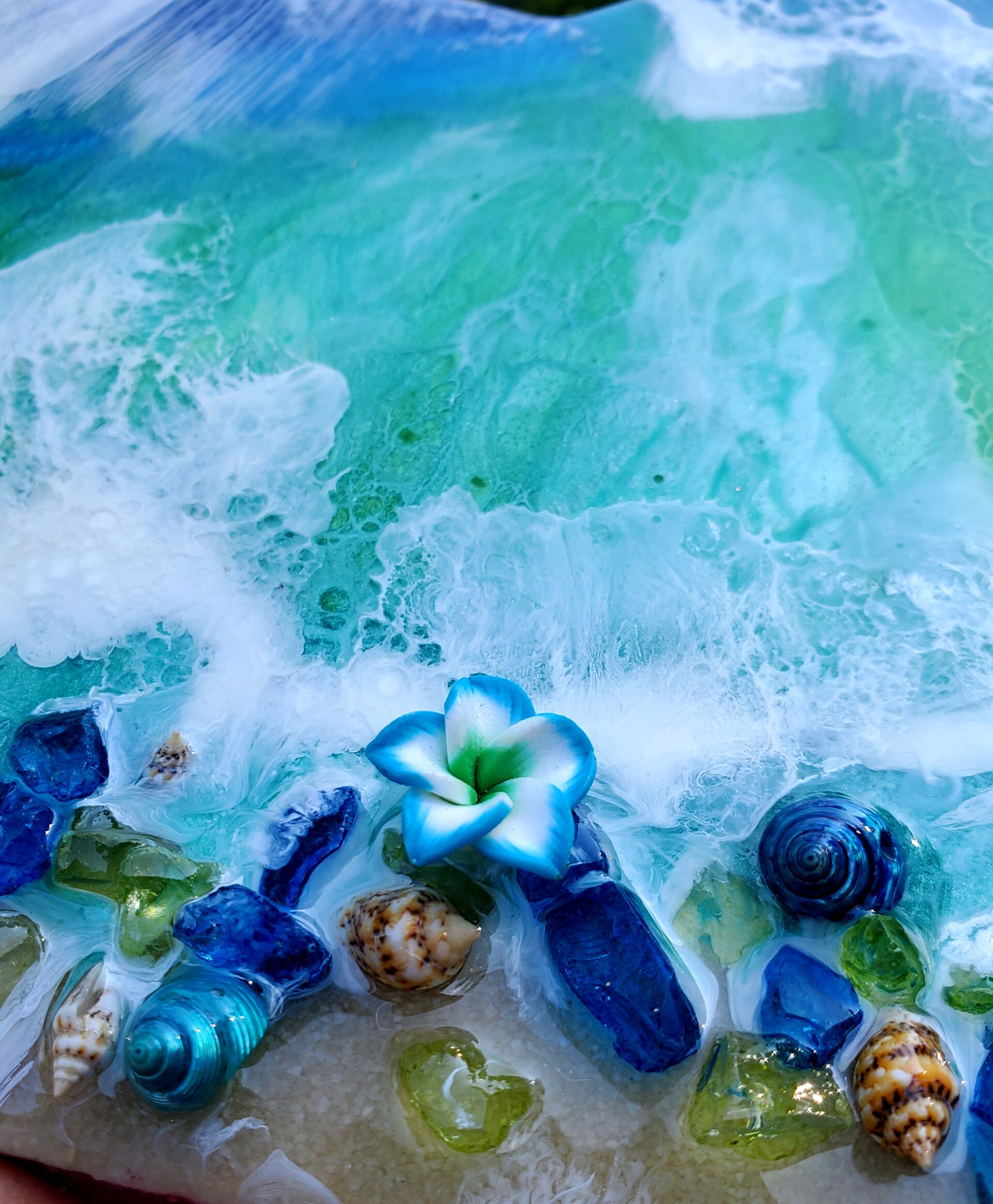 Epoxy Resin Ocean Wave Shark With Shells, Shark Resin Art, Beach Decor ...