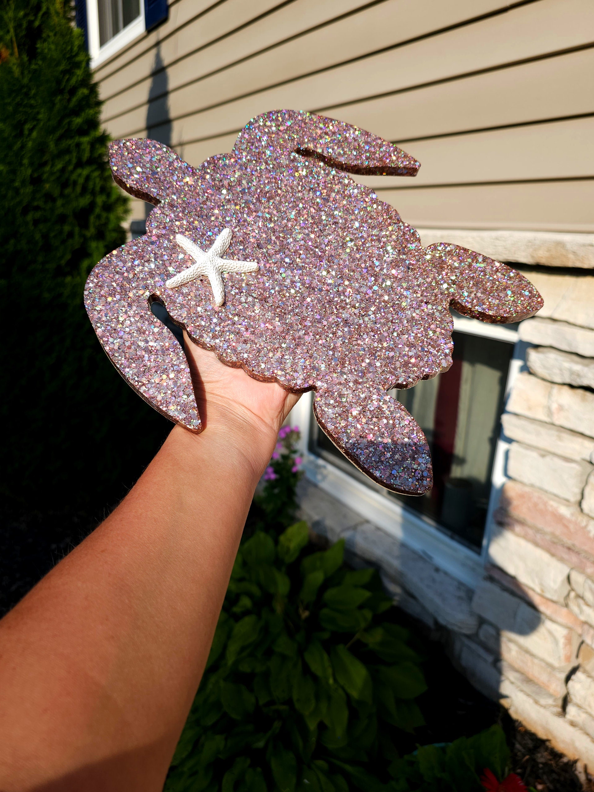 Rose Gold Holographic Glitter Sea Turtle Wall Art With White Resin ...