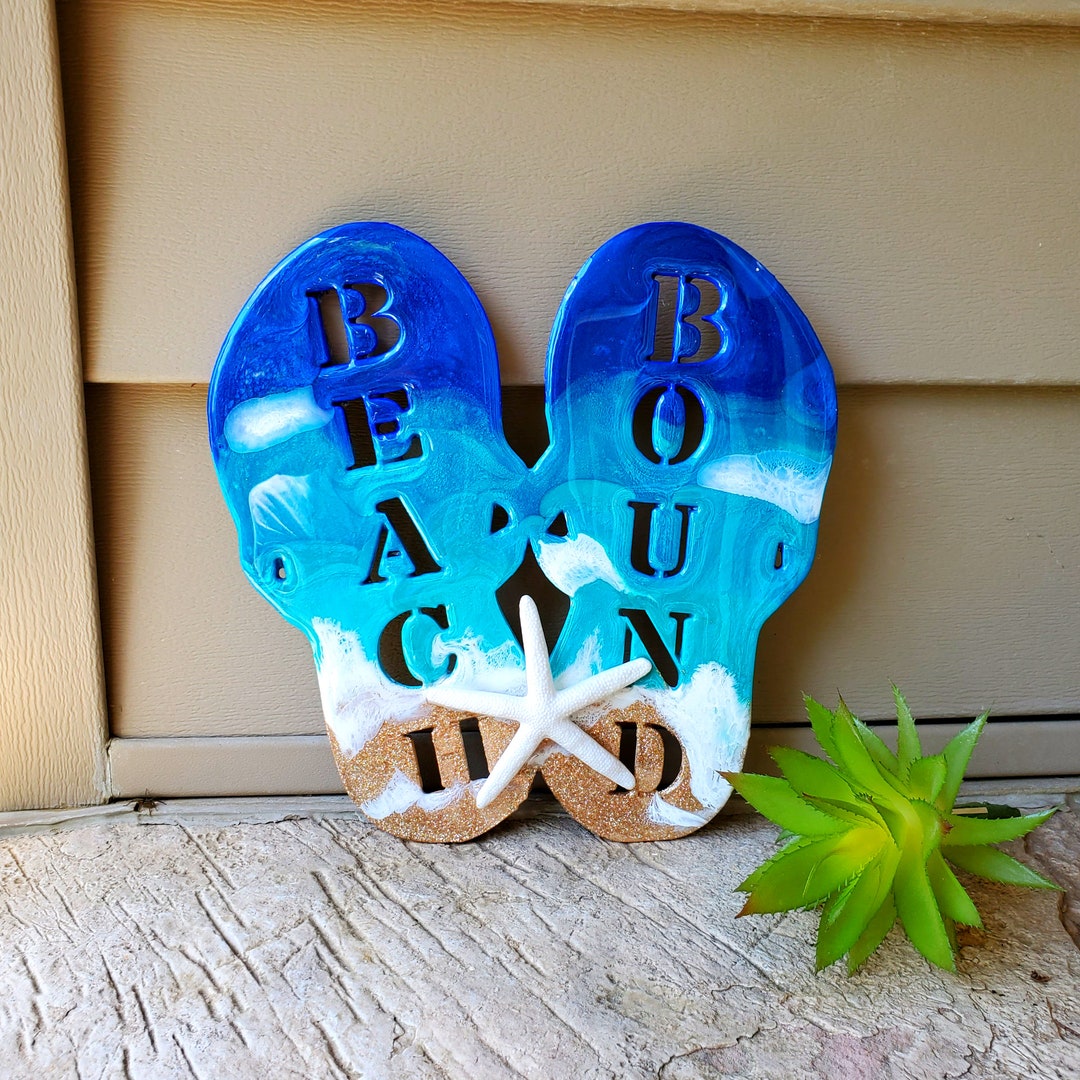 Beach Bound Flip Flips Ocean Wall Art With Champagne Holographic Gold ...