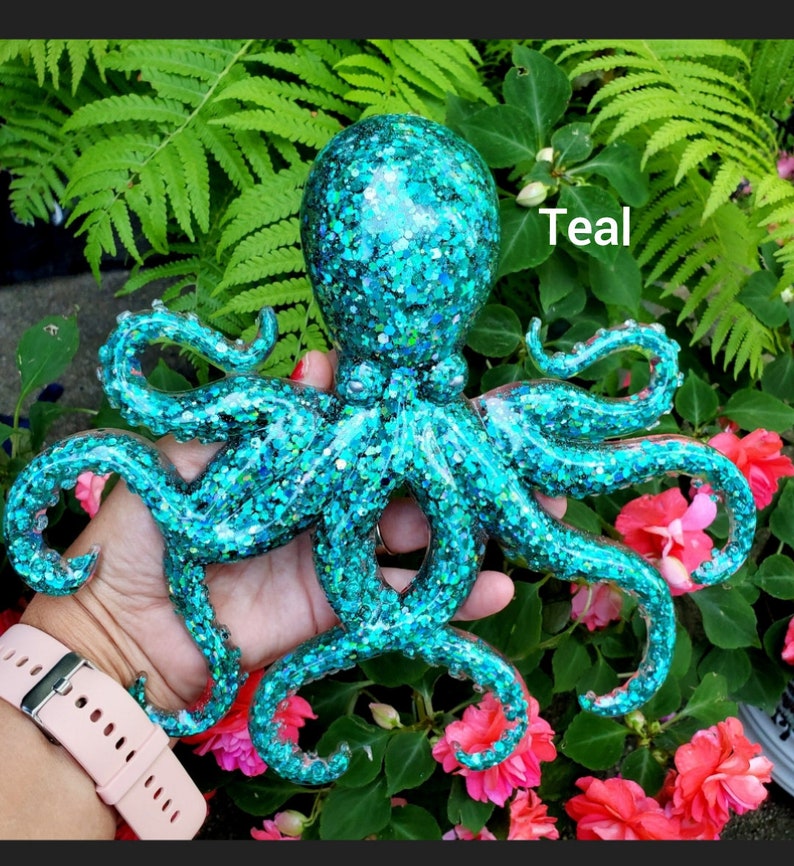 Octopus With Holographic Twilight Blue Jumbo Glitter Wall Art, Octopus ...