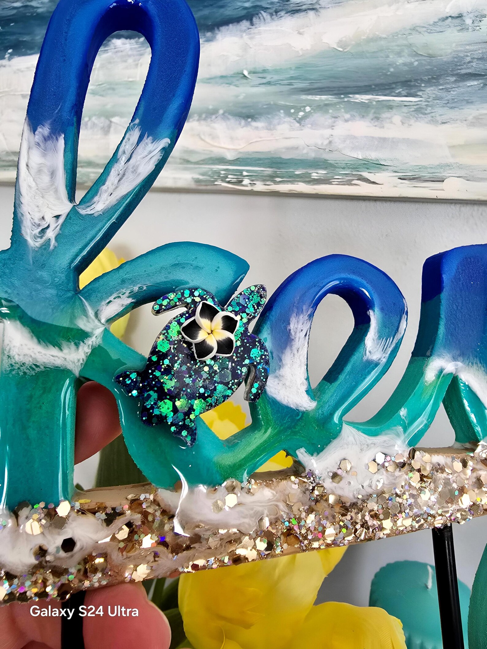 Beach Themed Key Holder With Glitter Beach, Sea Turtle and Starfish ...