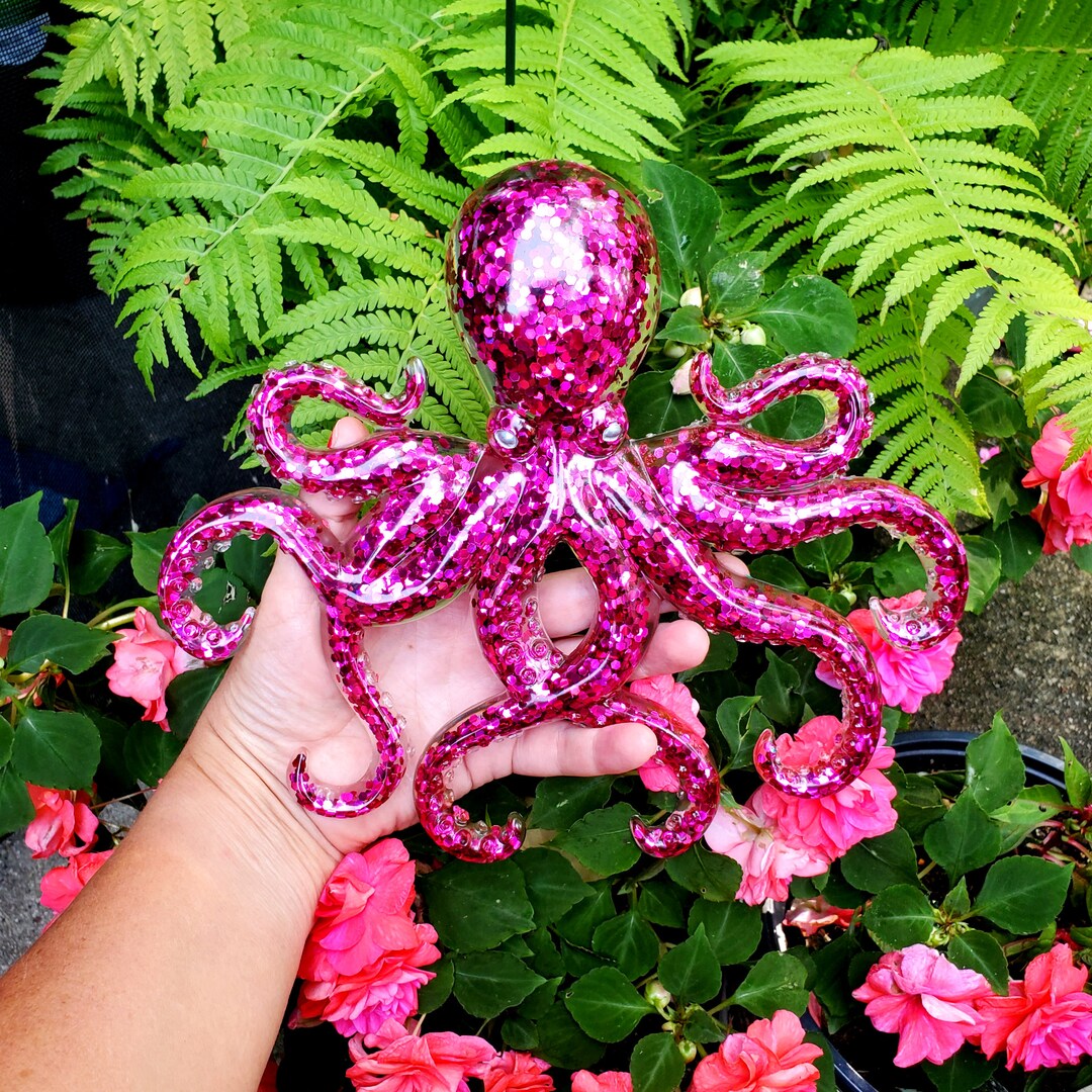 Glittery Raspberry Octopus Wall Art, Octopus Lover Gift, Octopus Art ...