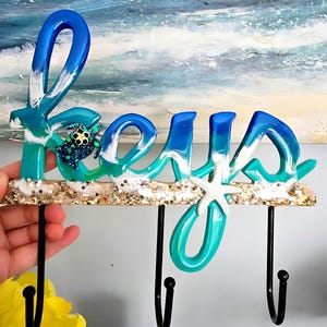 Beach Themed Key Holder With Glitter Beach, Sea Turtle and Starfish ...