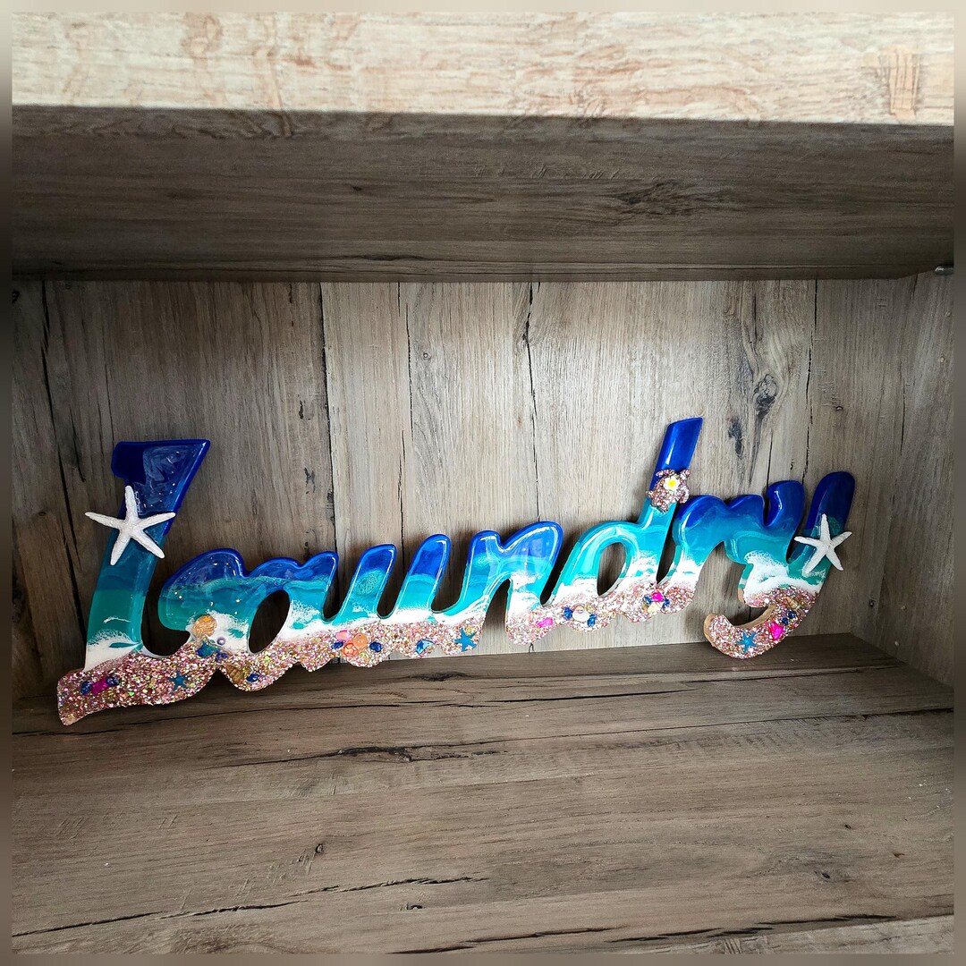 Laundry Ocean Beach Sign With Holographic Beach Area Metmaid ...