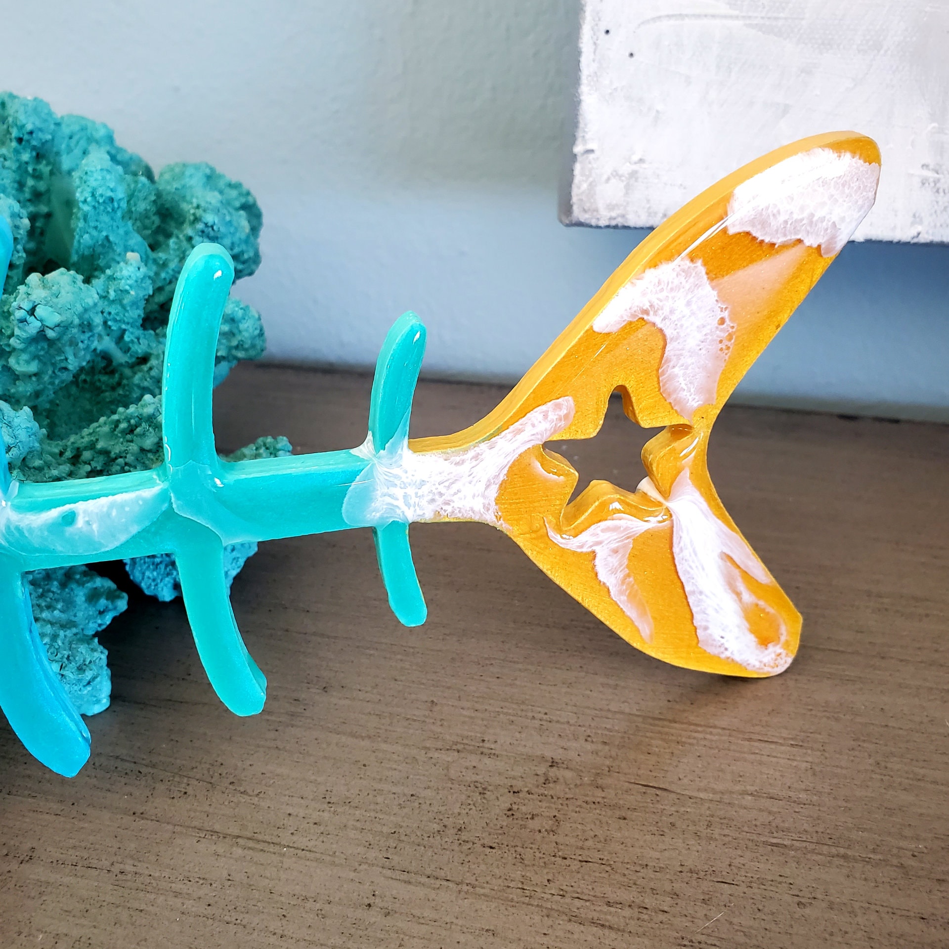 Fish Bone Wall Art With Beach Sand and Starfish, Beach Home Art, Beach ...