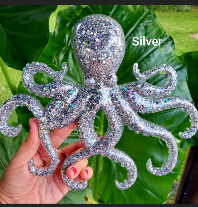 Octopus With Holographic Twilight Blue Jumbo Glitter Wall Art, Octopus ...