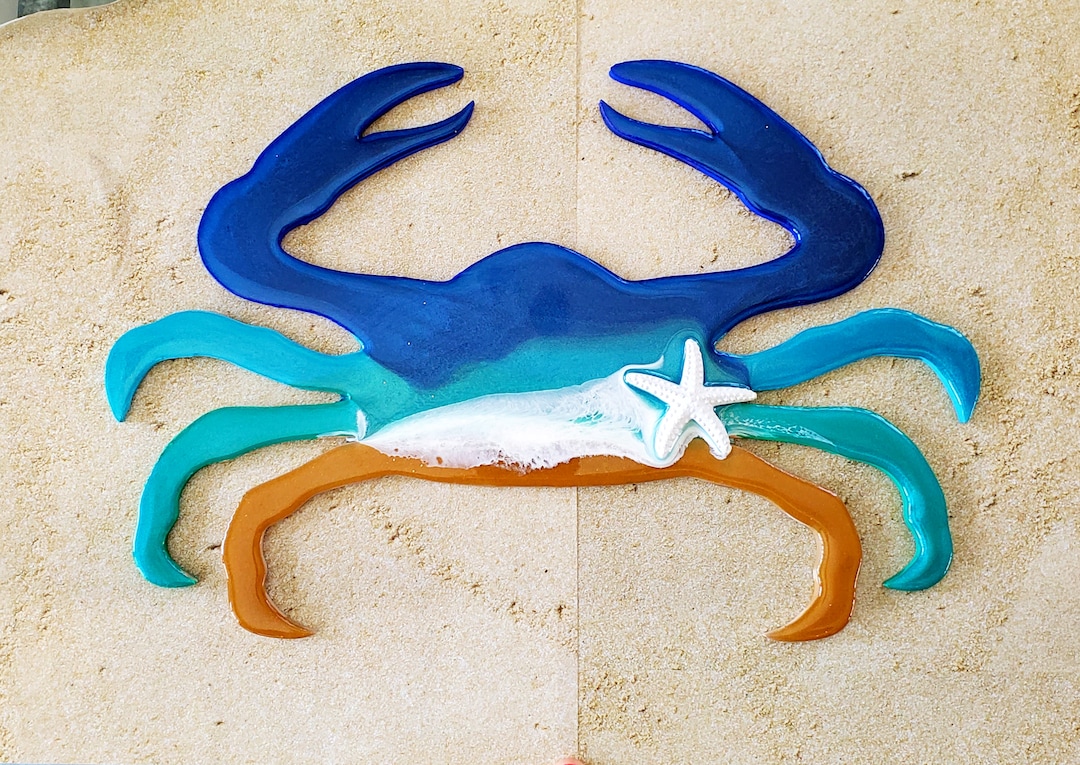 Crab Wall Art With Real Beach Sand and Starfish, Crab Art, Crab ...