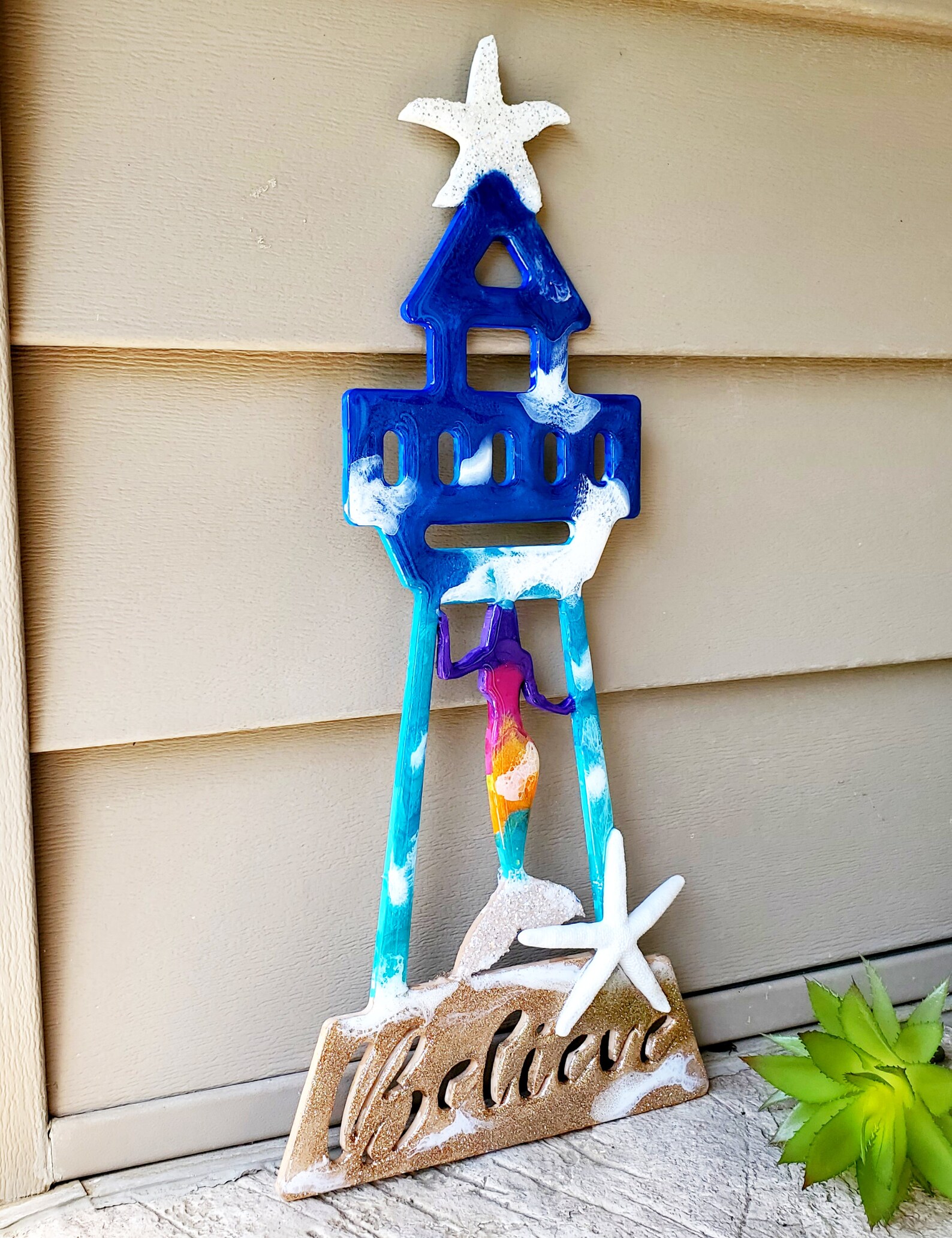 Sunset Mermaid With Ocean Lighthouse and Believe Holographic Glitter ...