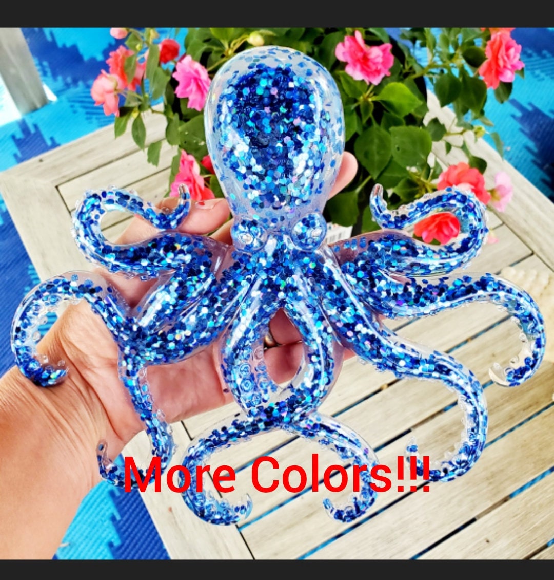 Octopus With Holographic Twilight Blue Jumbo Glitter Wall Art, Octopus ...