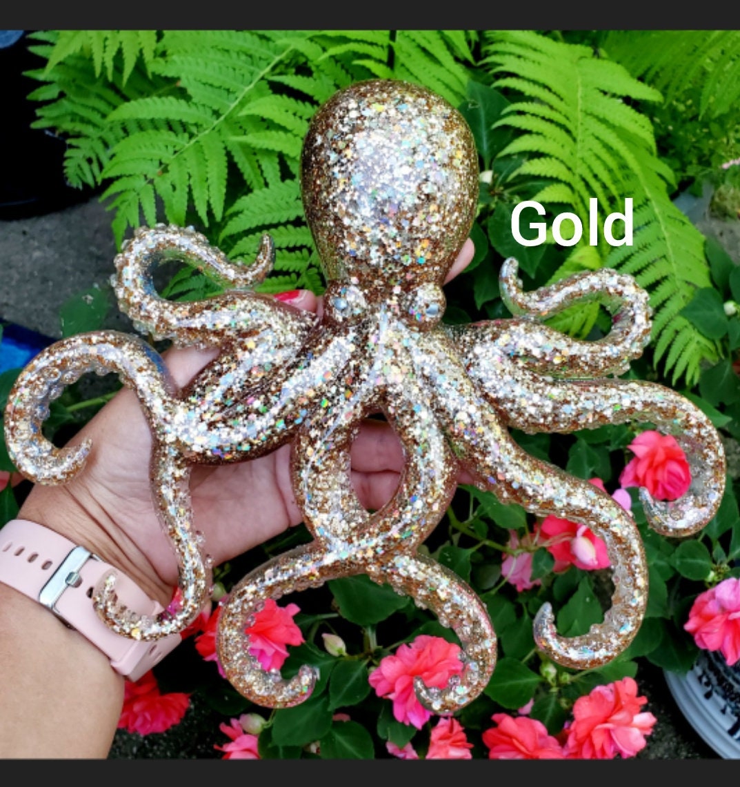 Octopus With Holographic Twilight Blue Jumbo Glitter Wall Art, Octopus ...