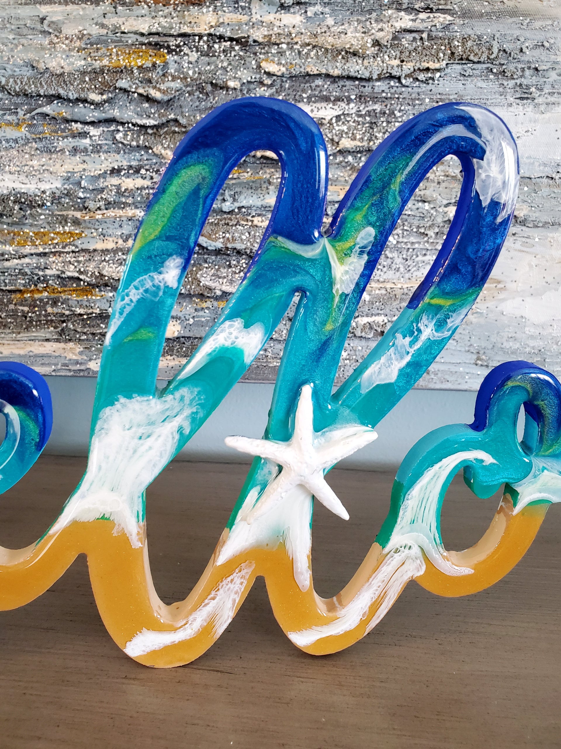 Hello Hanging Beach Sign With Shimmer Sand and Starfish, Beach Home ...