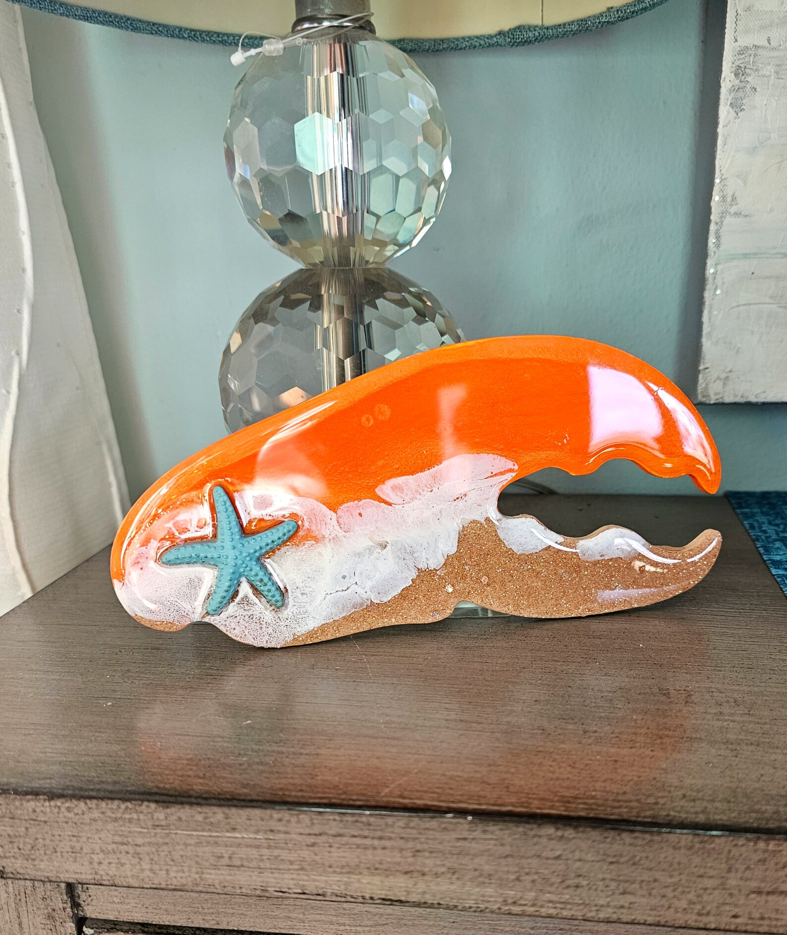Lobster Claw Wall Art With Sand , Glitter and Blue Starfish, Lobster ...