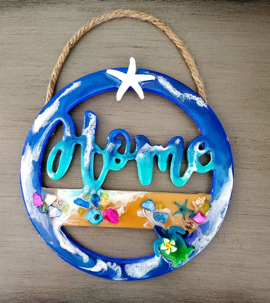 Home Beachy Sign With Sand and Shells, Resin Beach Art, Home Signs With ...