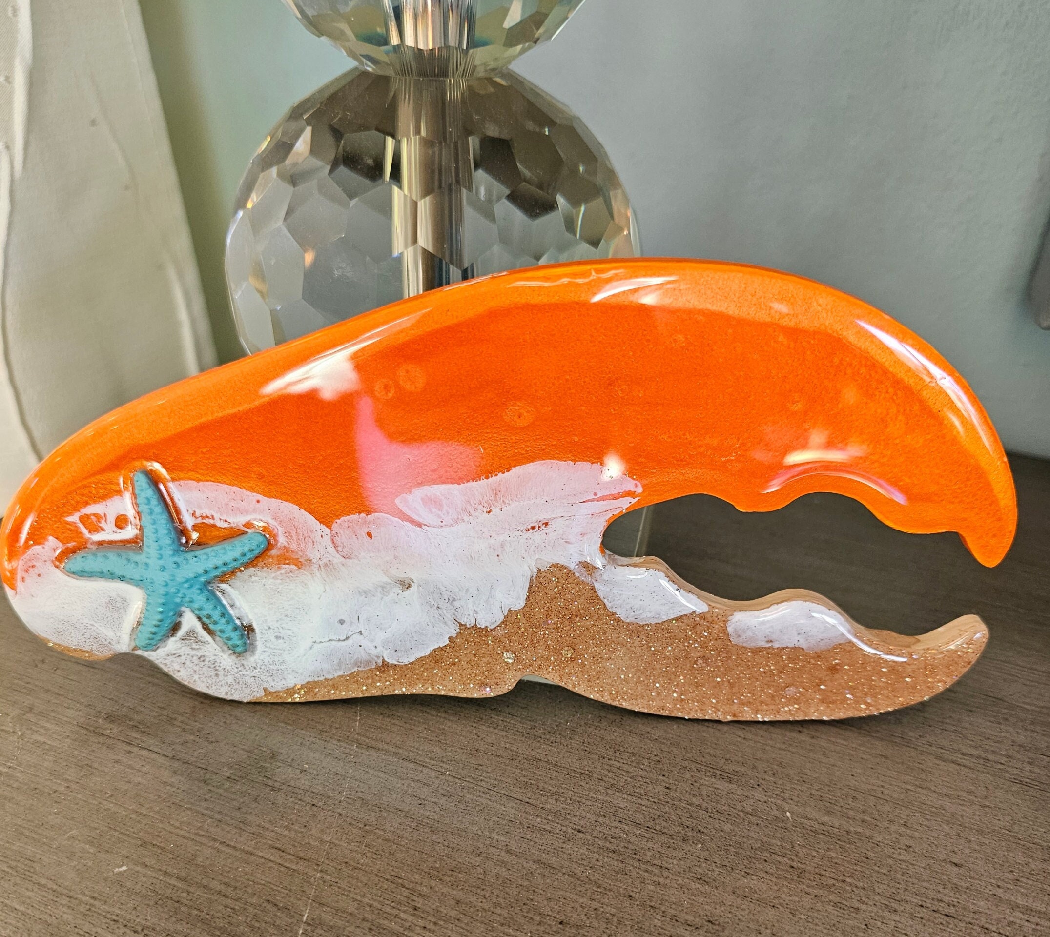 Lobster Claw Wall Art With Sand , Glitter and Blue Starfish, Lobster ...