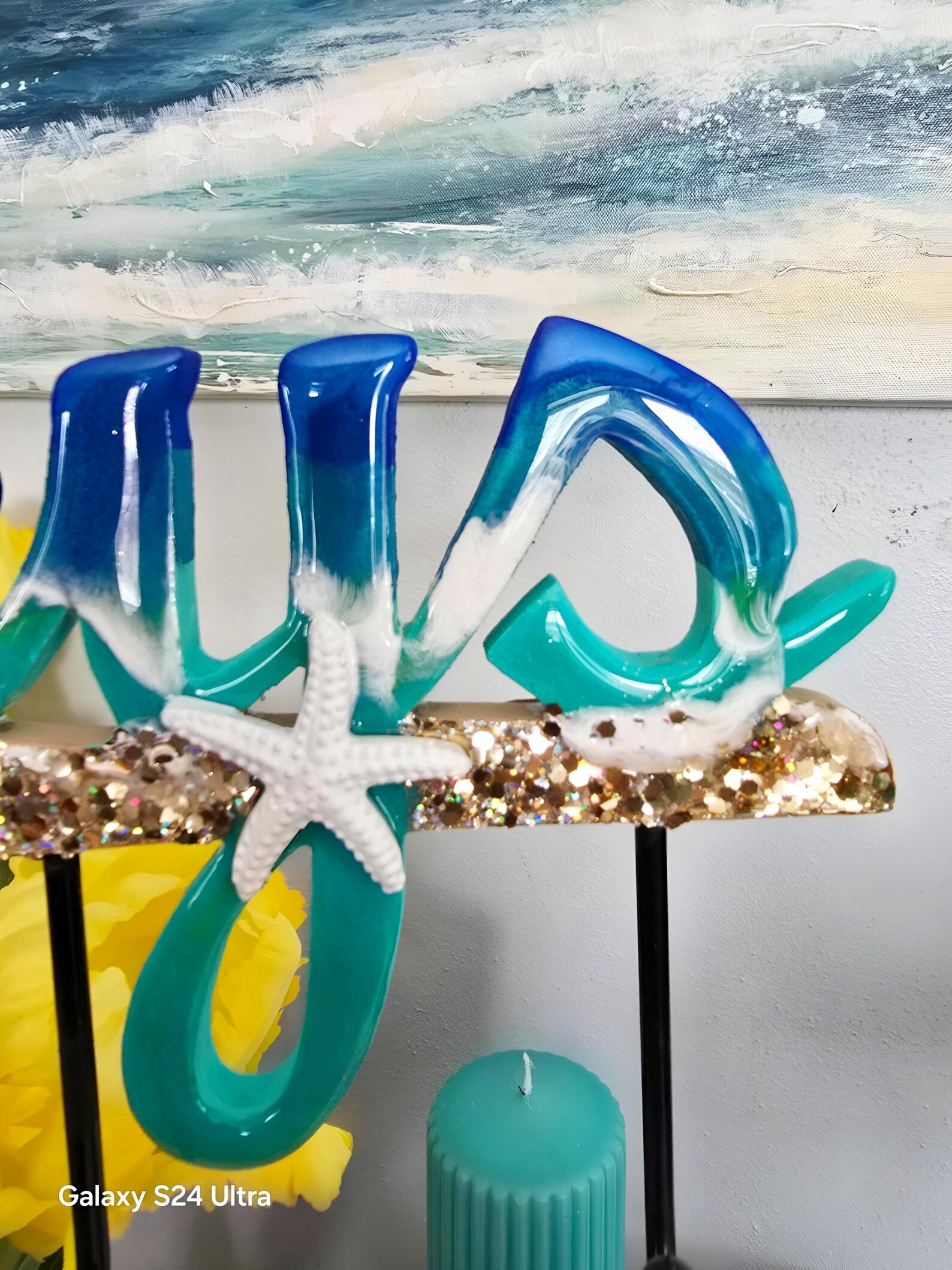 Beach Themed Key Holder With Glitter Beach, Sea Turtle and Starfish ...