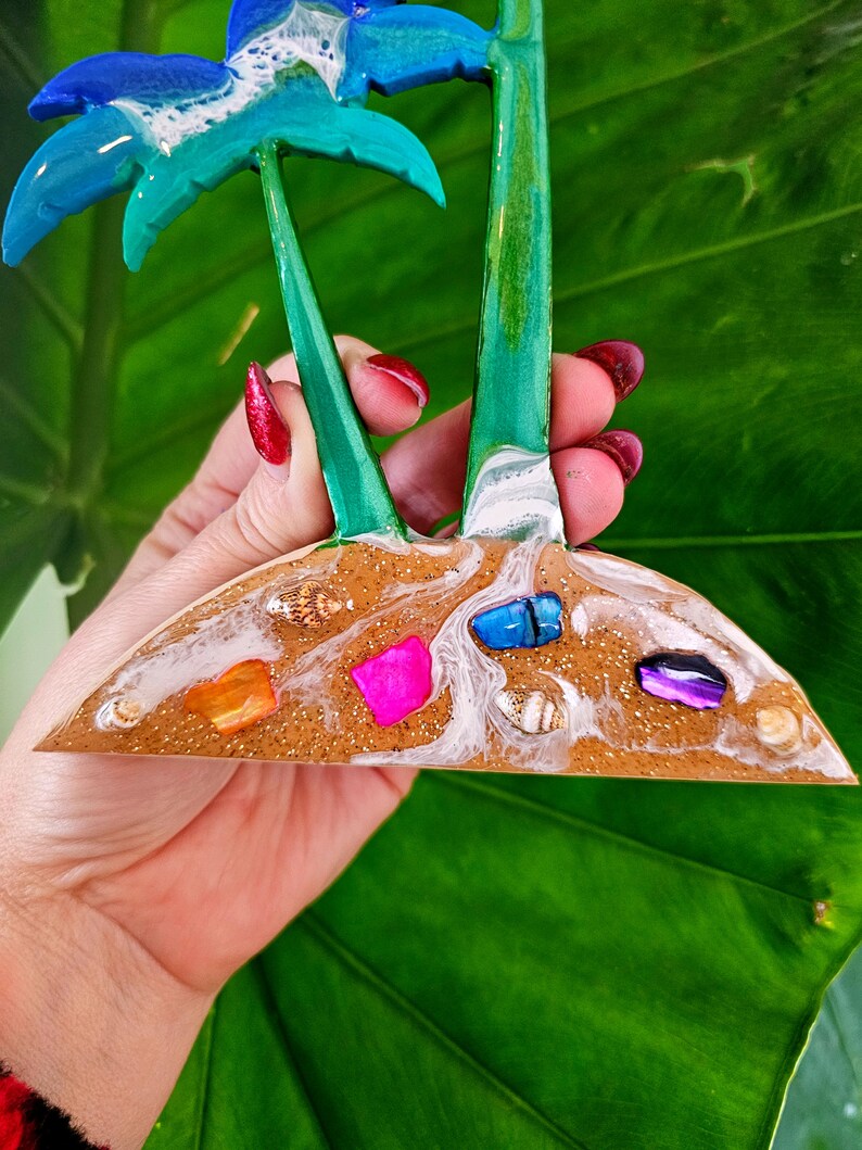 Palm Tree Wall Art With White Resin Starfish, Naturals Shells, Colored ...