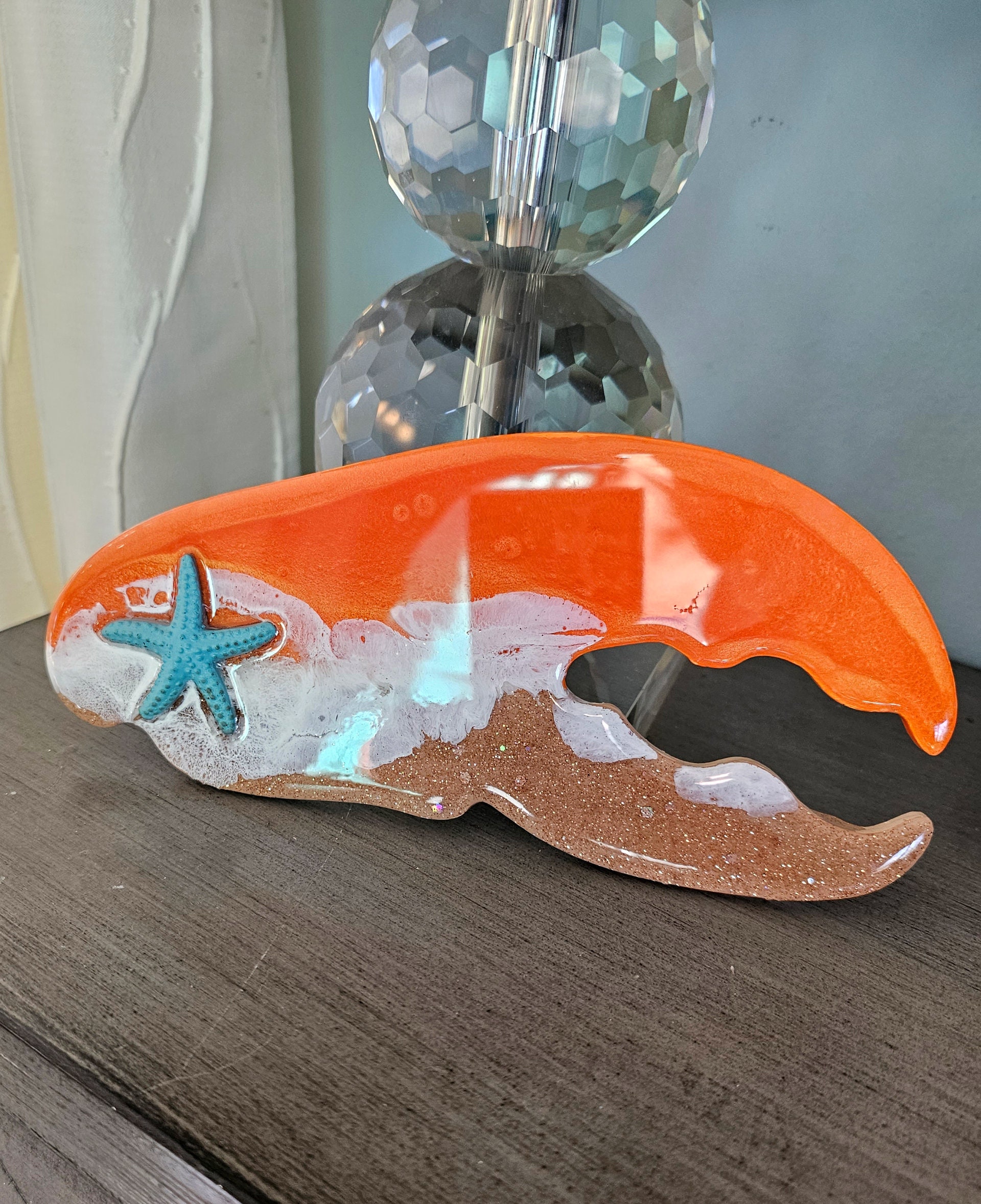 Lobster Claw Wall Art With Sand , Glitter and Blue Starfish, Lobster ...