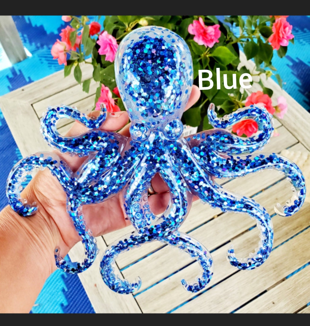 Octopus With Holographic Twilight Blue Jumbo Glitter Wall Art, Octopus ...