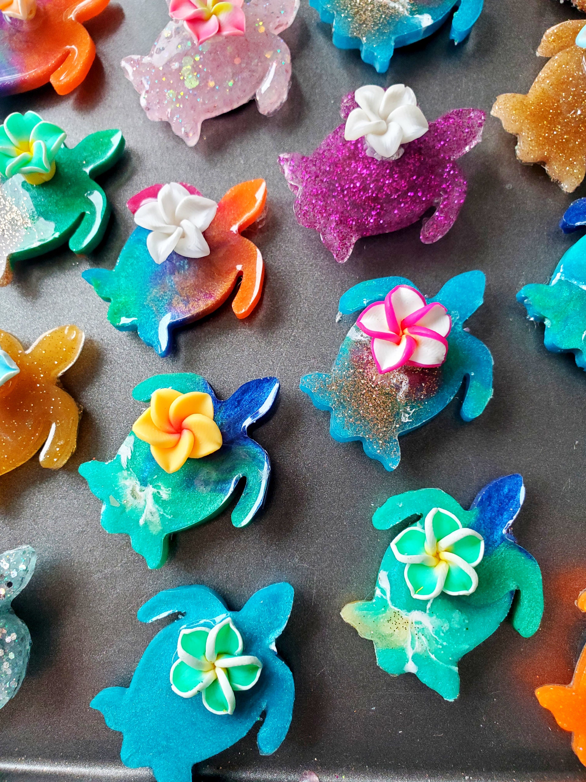 Sea Turtle Magnets With Plumeria Flower, Ocean Art, Magnets, Beach ...