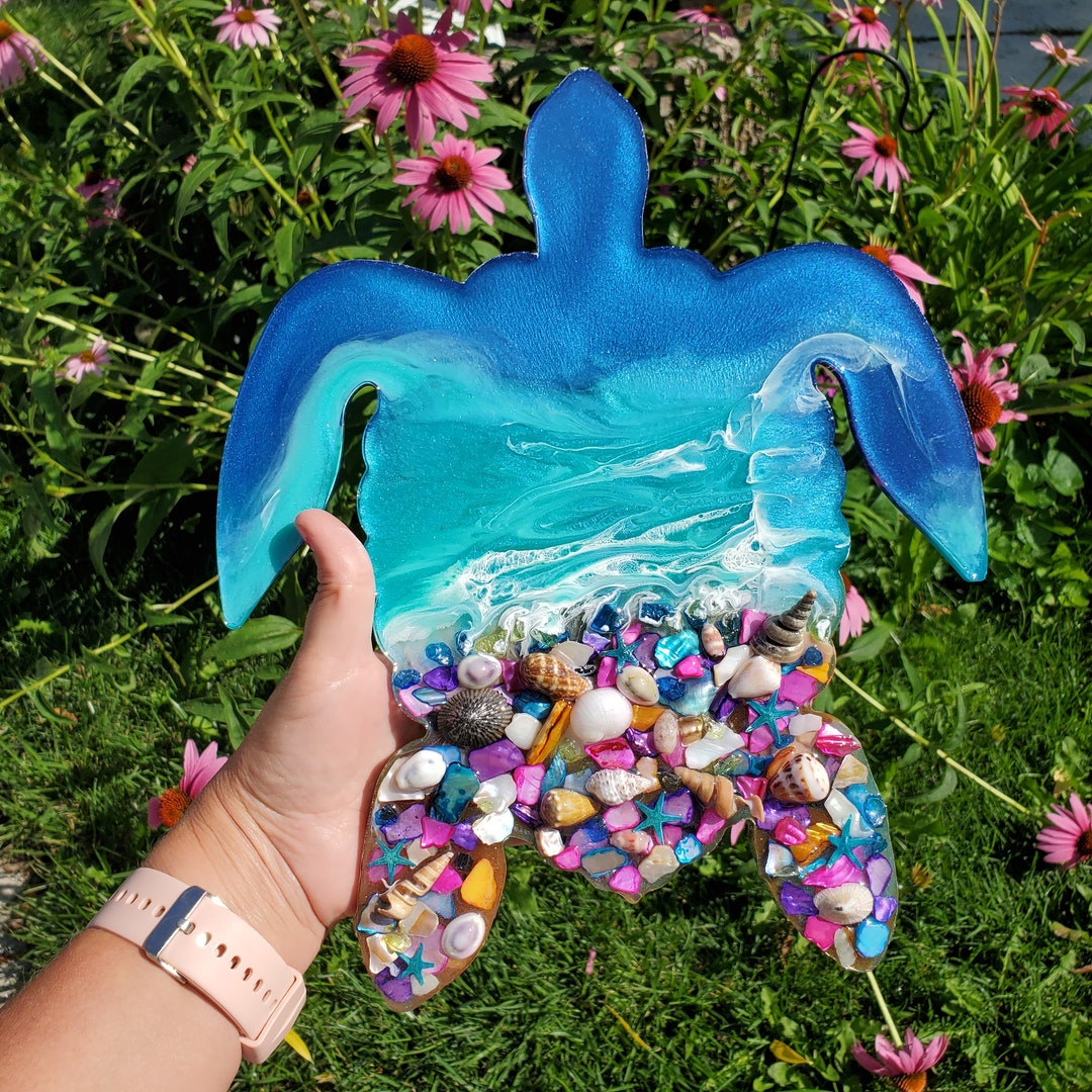 Solid Resin Sea Turtle Wall Art With Colored Shells, Blue Starfish ...