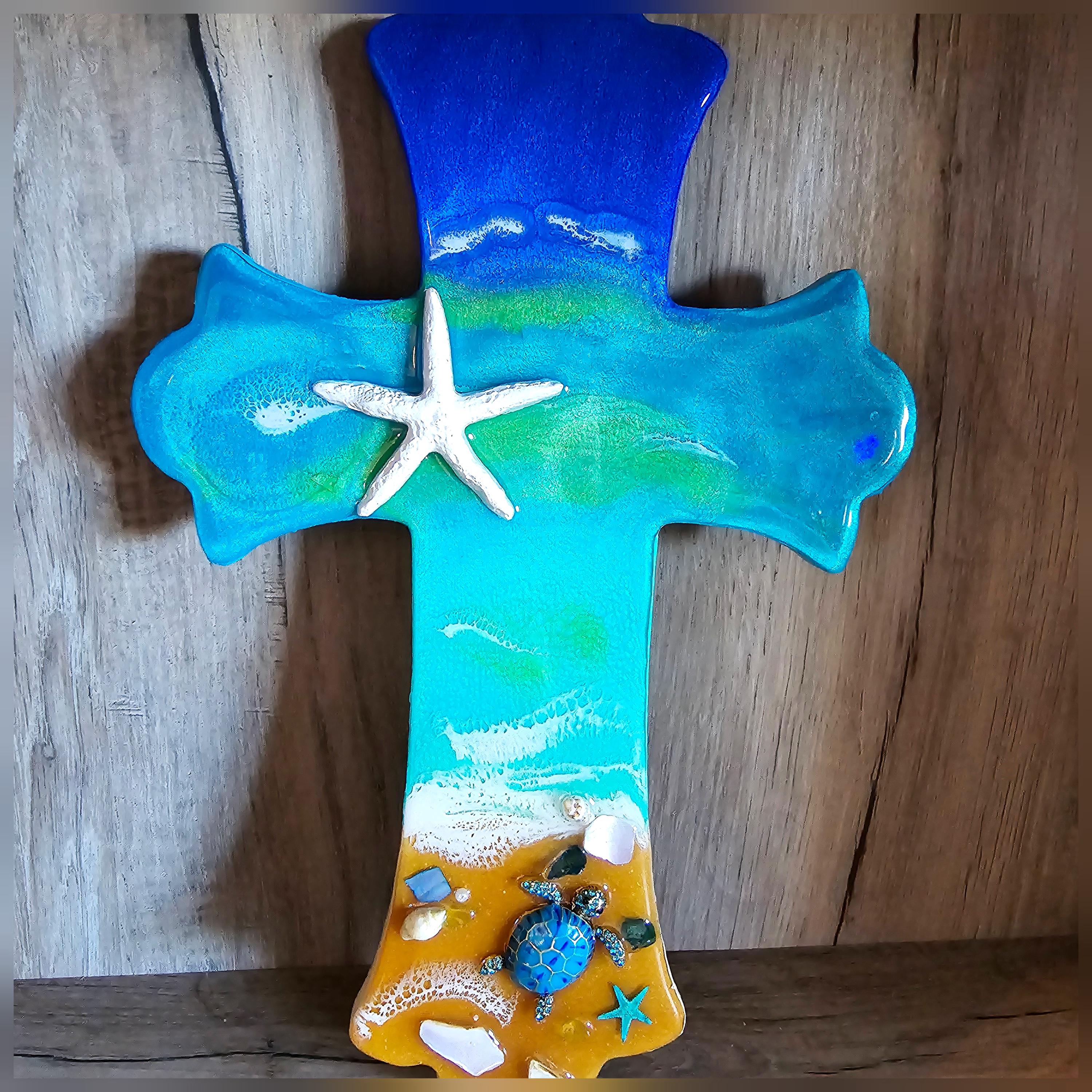 Seaturtle Ocean Cross With Beach Scene, Coastal Cross, Ocean Cross ...