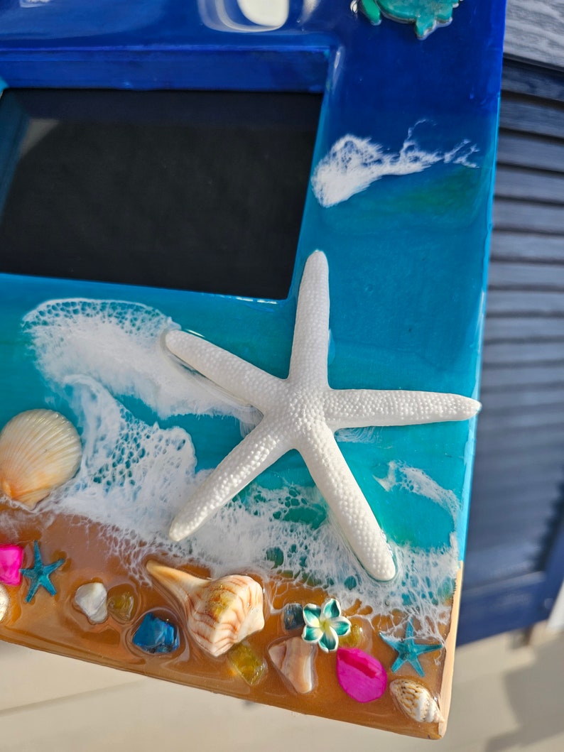 Ocean Beach Wall Art Picture Frame With Sea Turtles, Natural Shells ...
