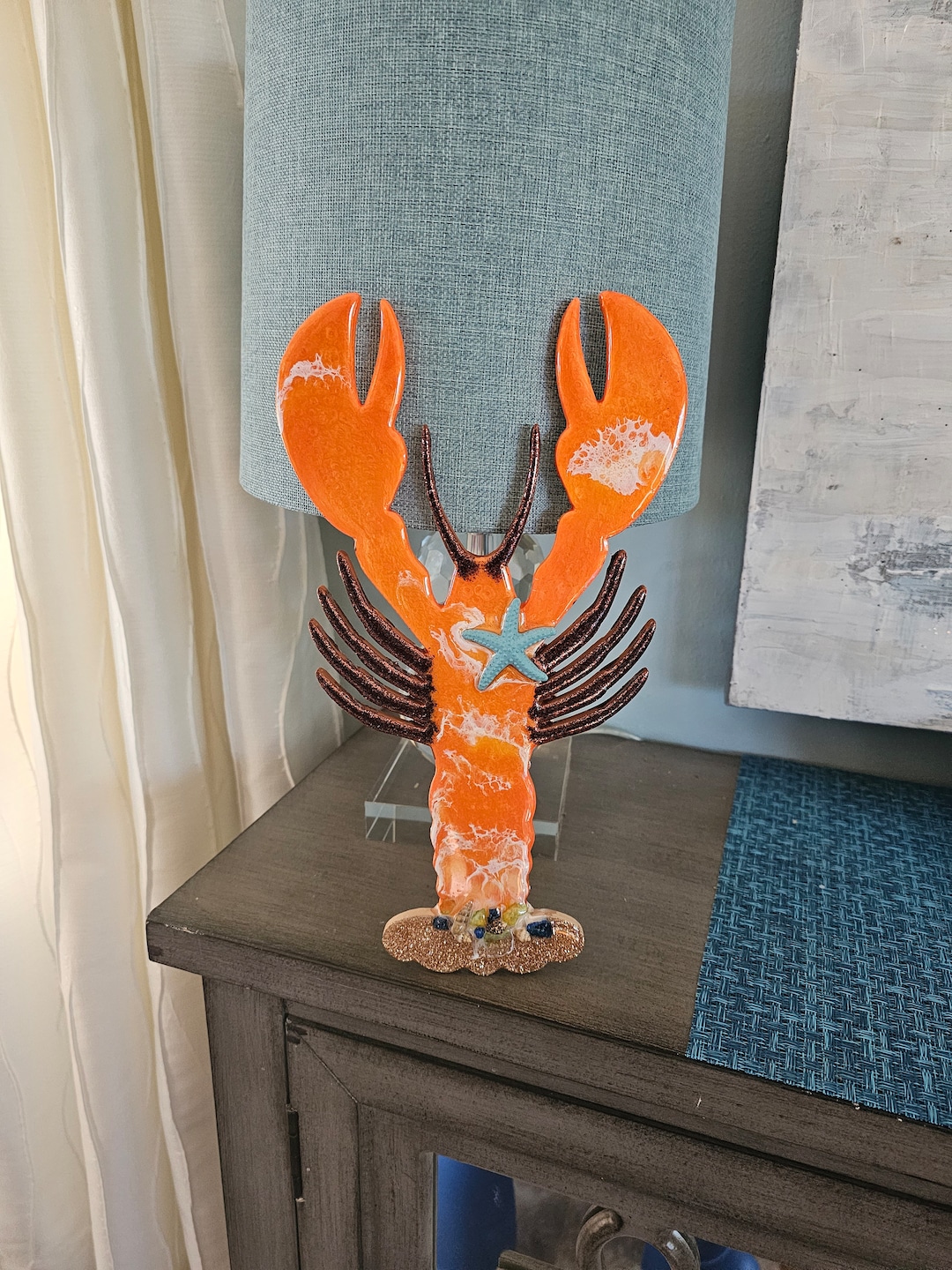 Large Lobster Wall Art With Shells, Glass, Starfish and Glass, Lobster ...
