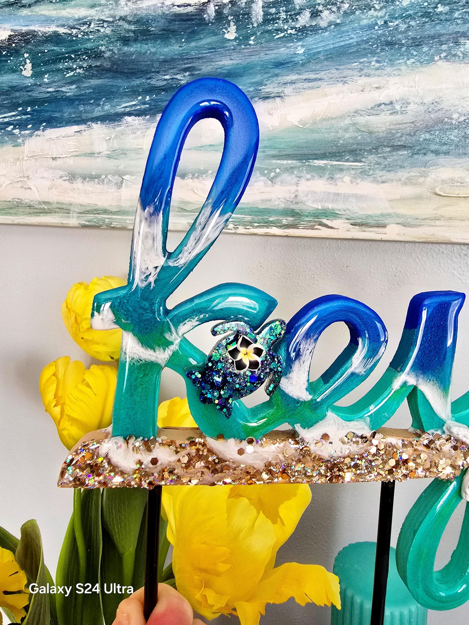 Beach Themed Key Holder With Glitter Beach, Sea Turtle and Starfish ...