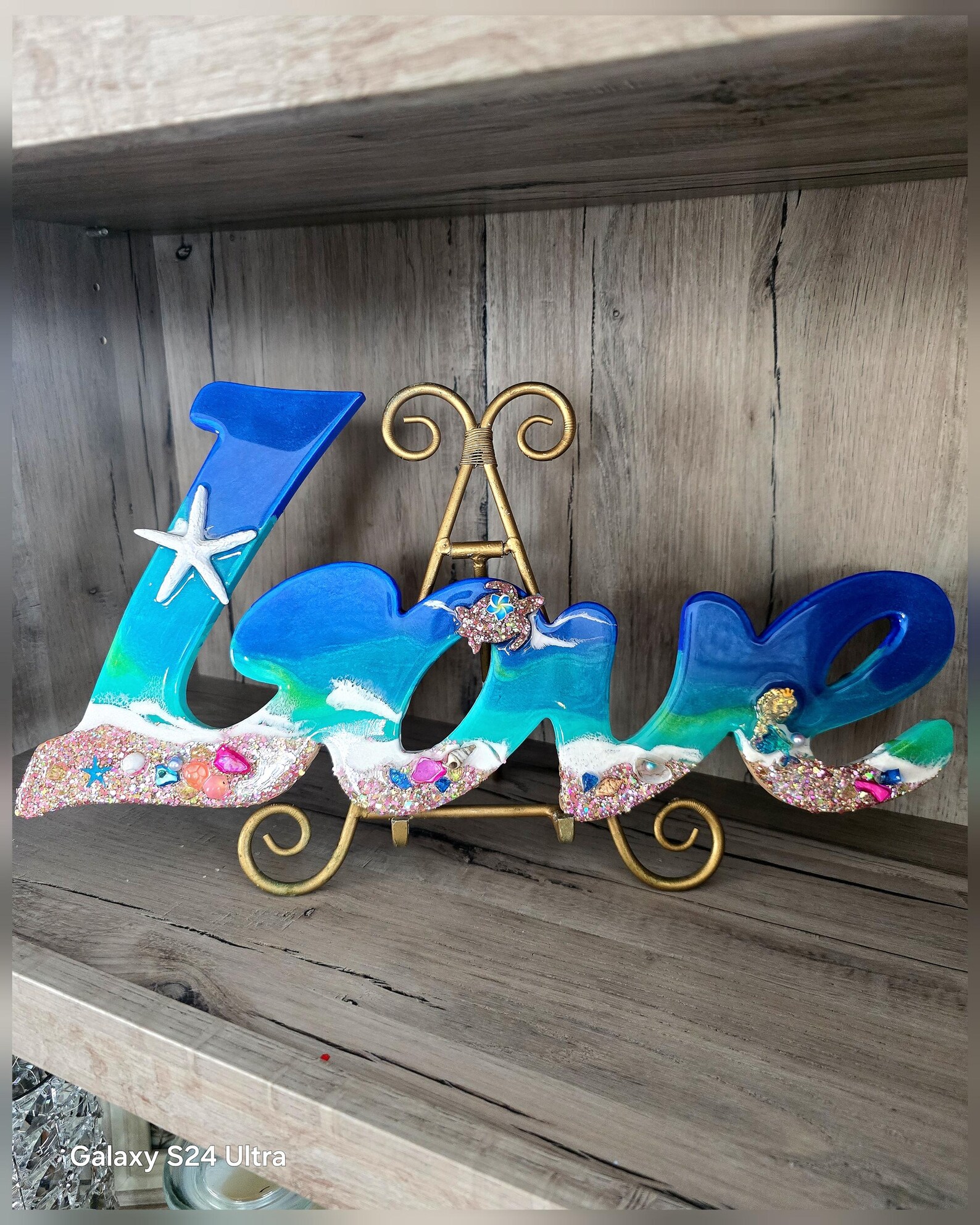 Love Ocean Wall Art With Holographic Glittery Beach Area, Shells ...