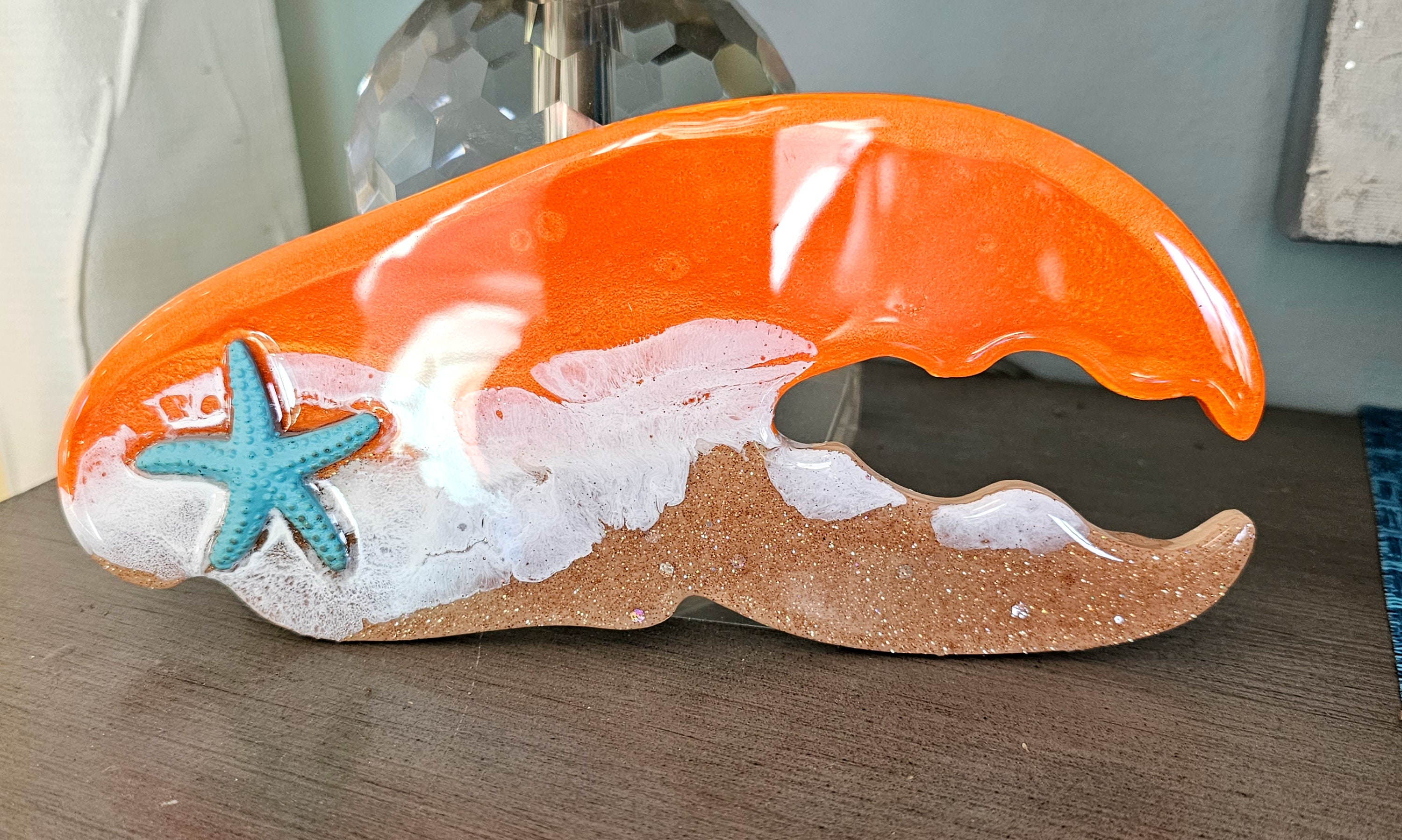 Lobster Claw Wall Art With Sand , Glitter and Blue Starfish, Lobster ...