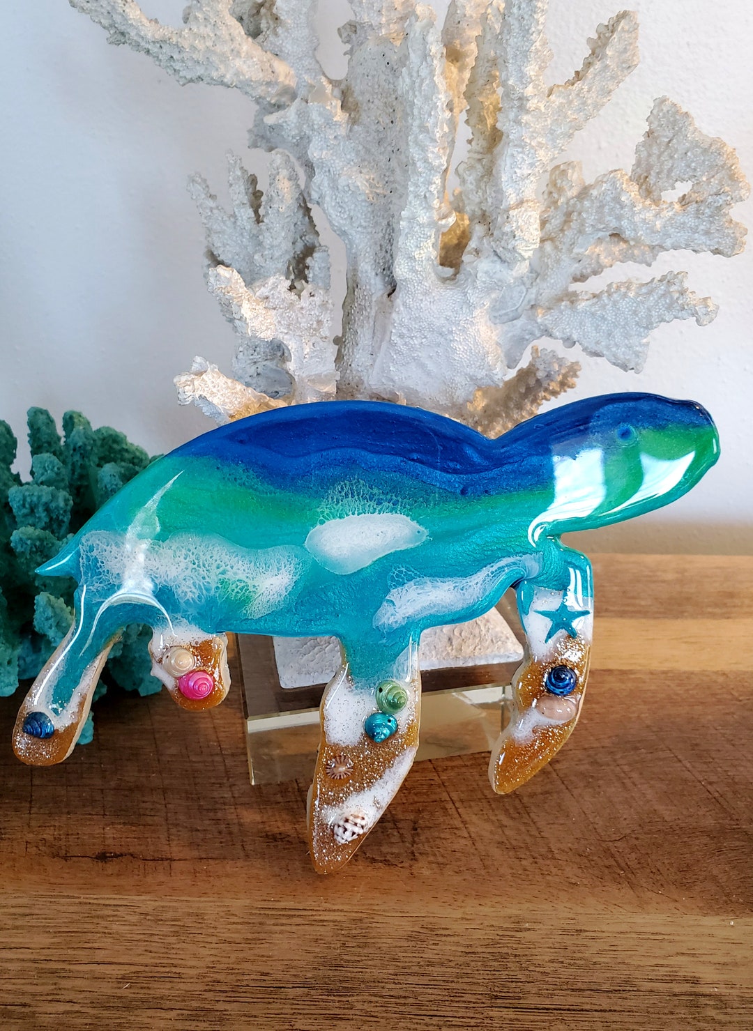 Beach Art Epoxy Resin Turtle, Ocean Resin Art, Hawaiian Resin Art ...