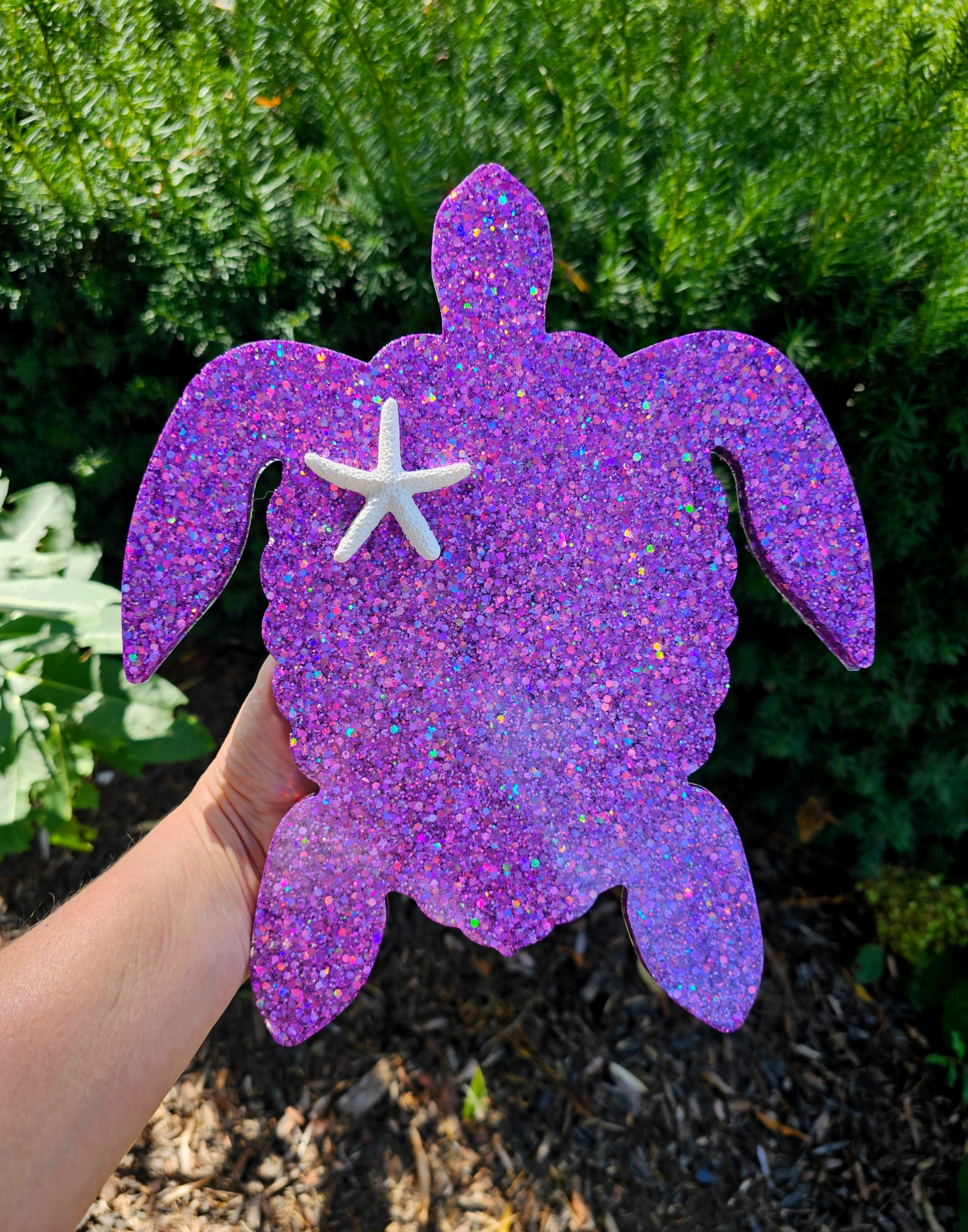 Lilac Holographic Sea Turtle Wall Art With Starfish, Sea Turtle Lover ...