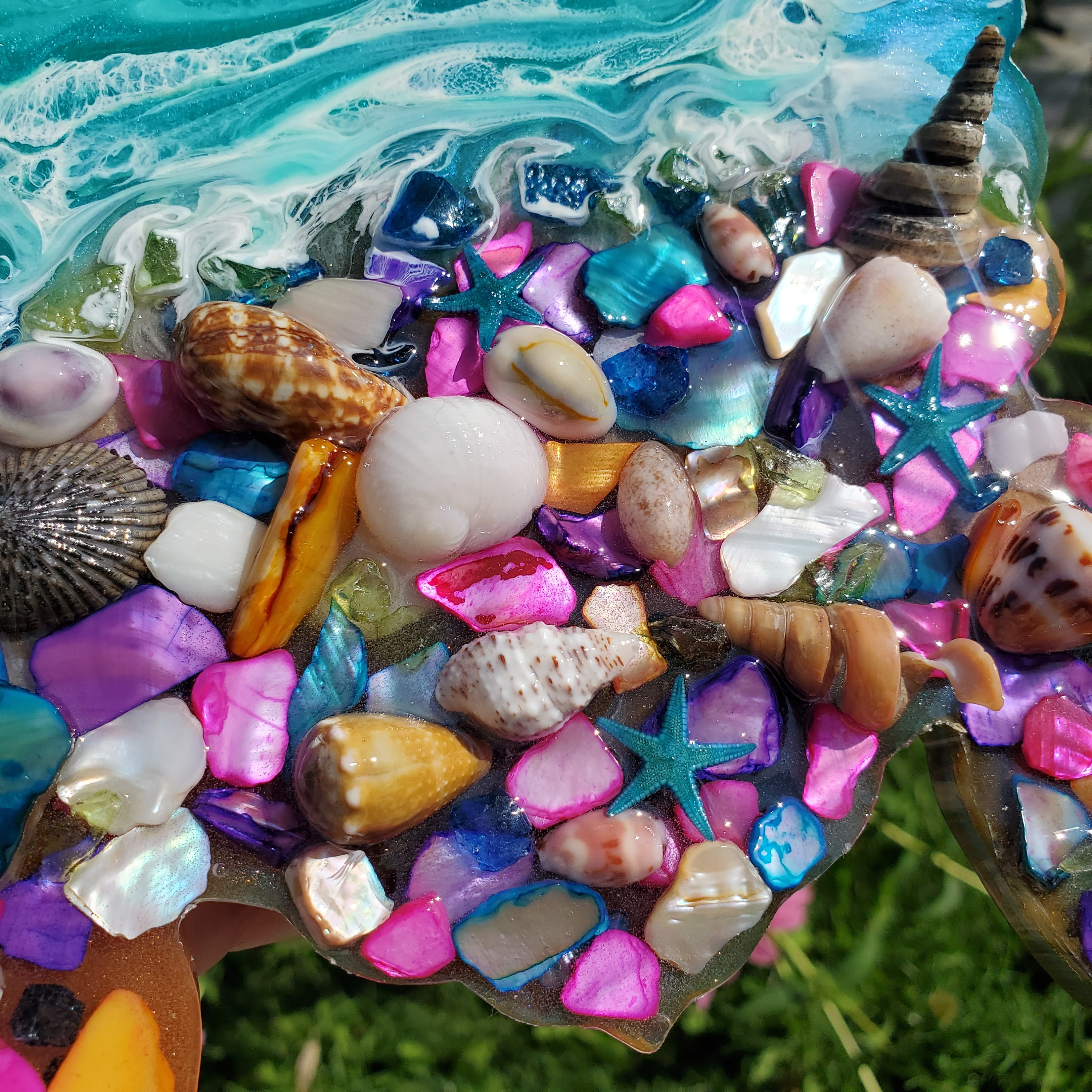 Solid Resin Sea Turtle Wall Art With Colored Shells, Blue Starfish ...