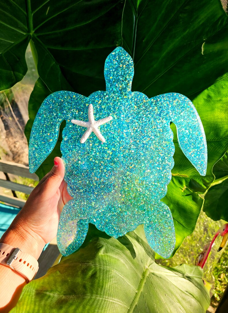 Pool Blue Glittered Sea Turtle Wall Art, Turtle, Sea Turtle, Sea Turtle ...