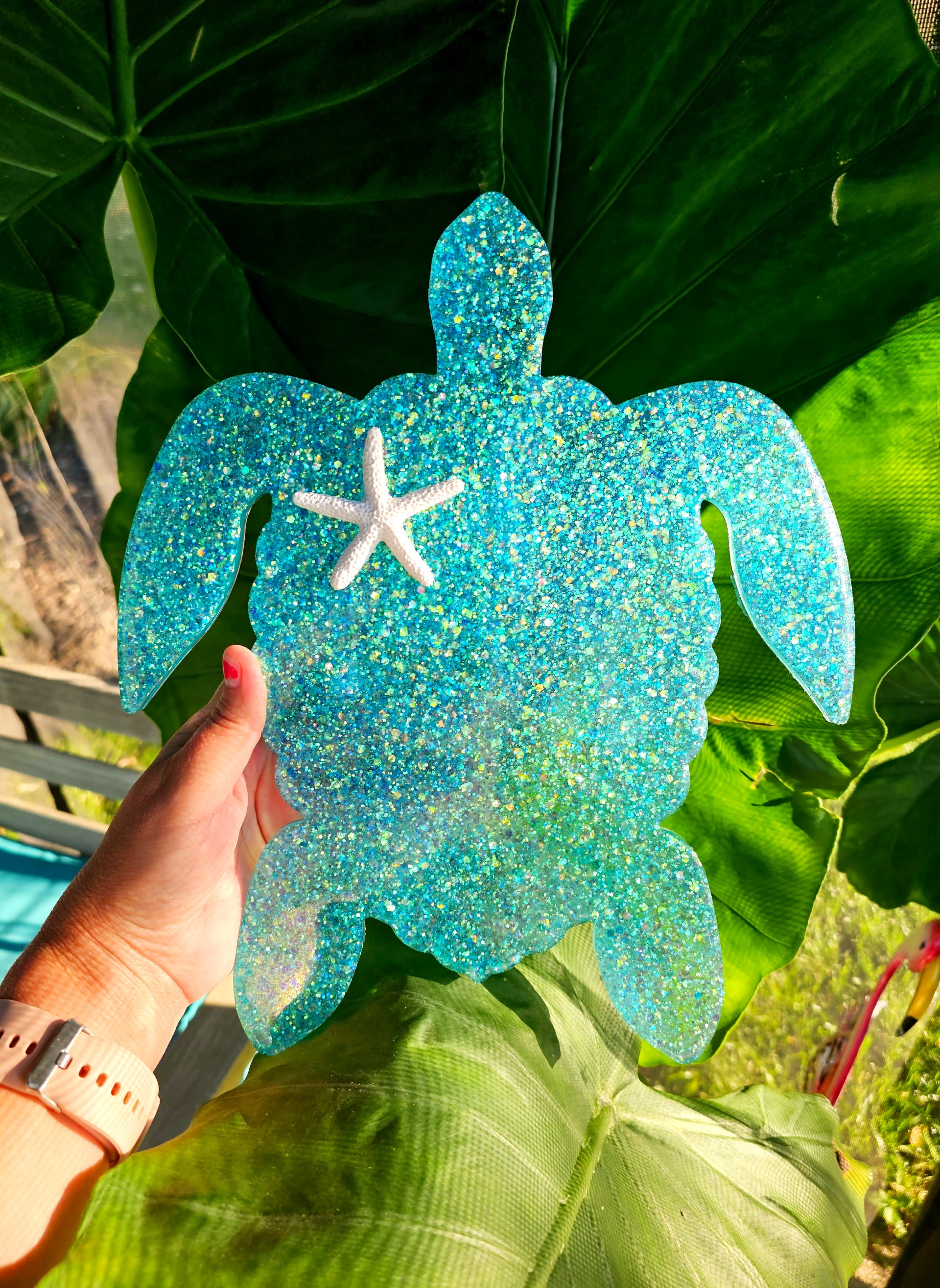 Pool Blue Glittered Sea Turtle Wall Art, Turtle, Sea Turtle, Sea Turtle ...