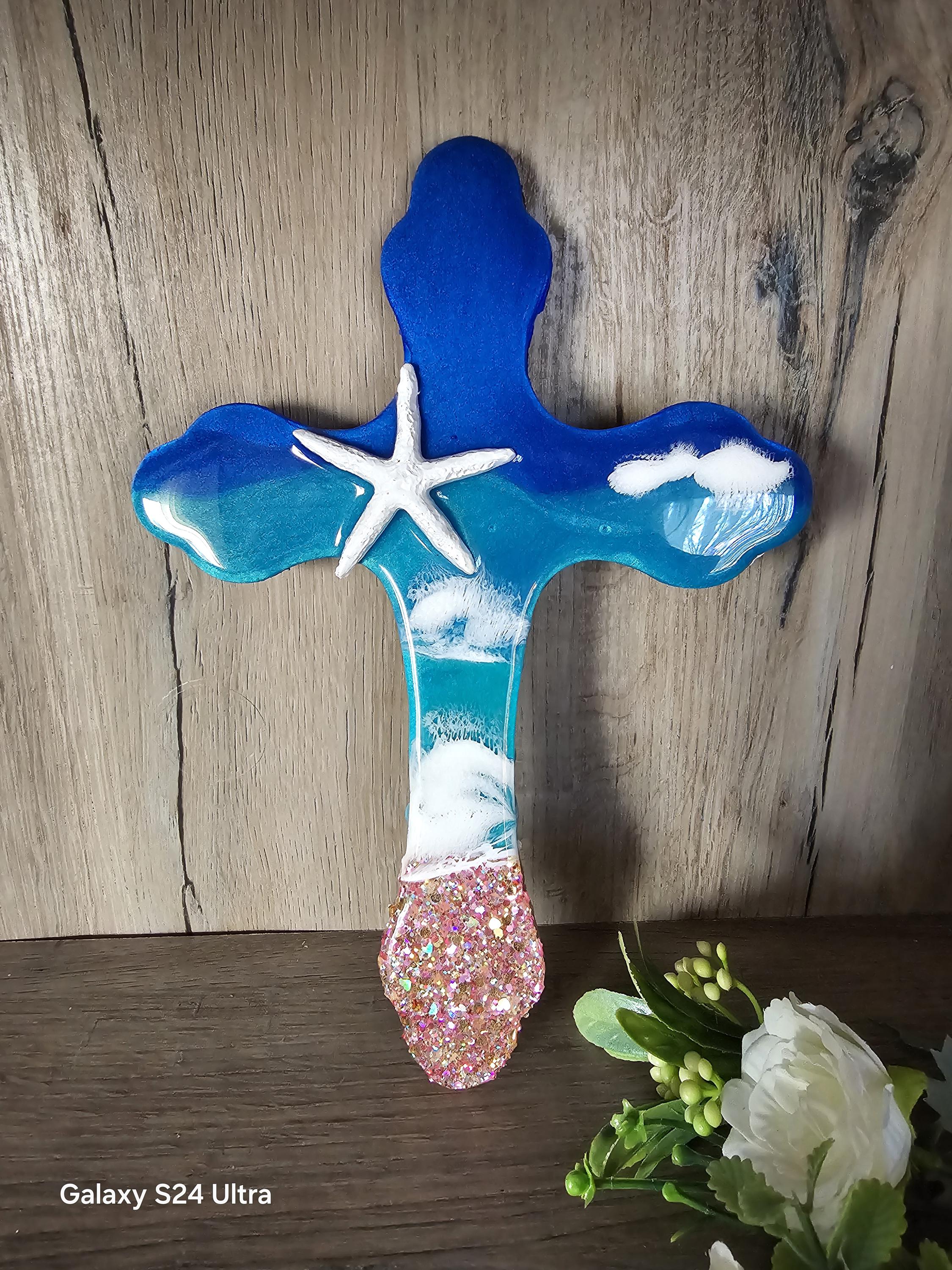 Cross Ocean Wall Hanging With Starfish and Holographic Gold Beach ...