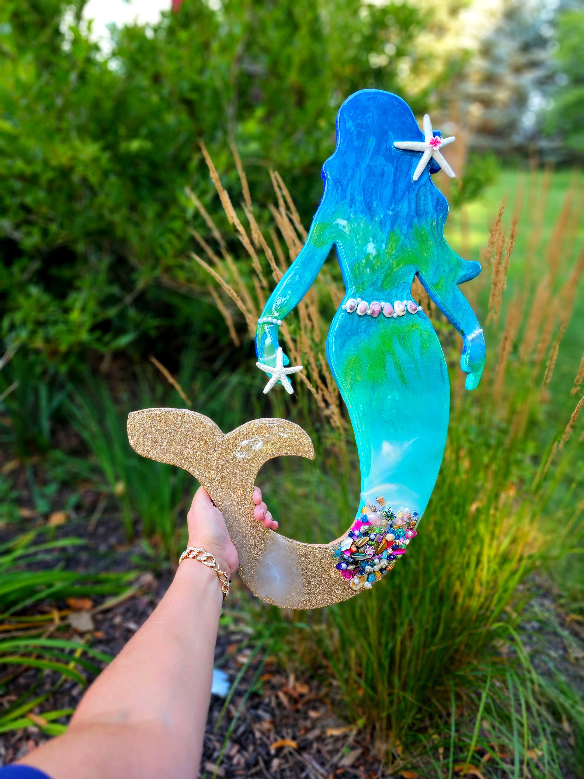Large Beautiful Mermaid Wall Art With Holographic Champagne Glitter ...