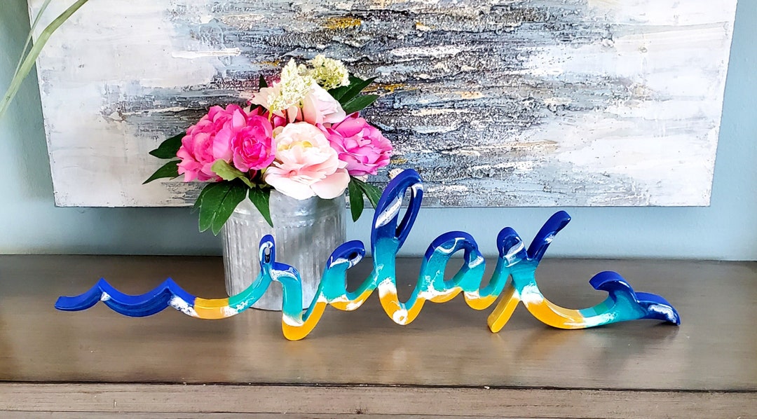 Resin Beach Art Ocean Relax Sign With Whale Tail, Beach Home Decor ...