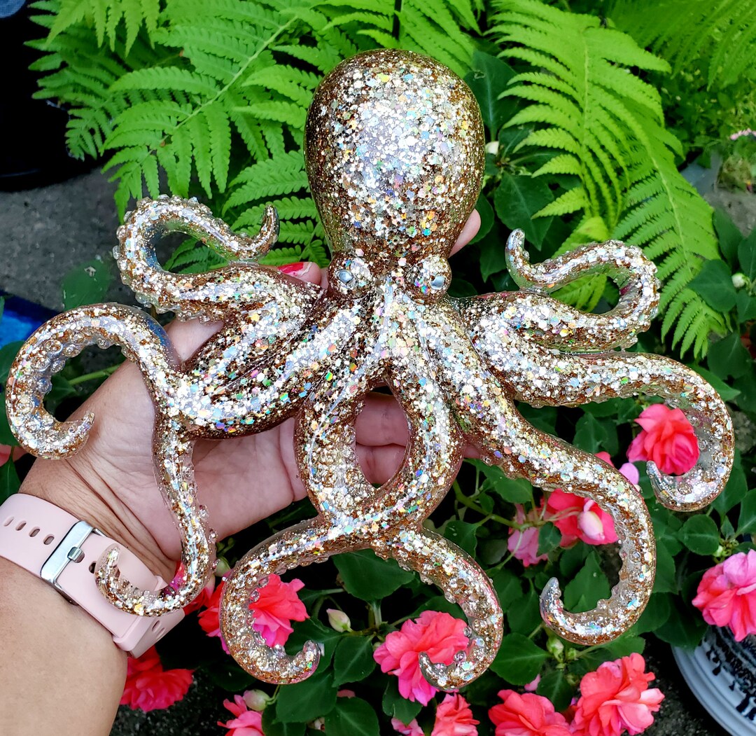 Champagne Holographic Glittered Octopus Wall Art, Octopus Lover Gift ...
