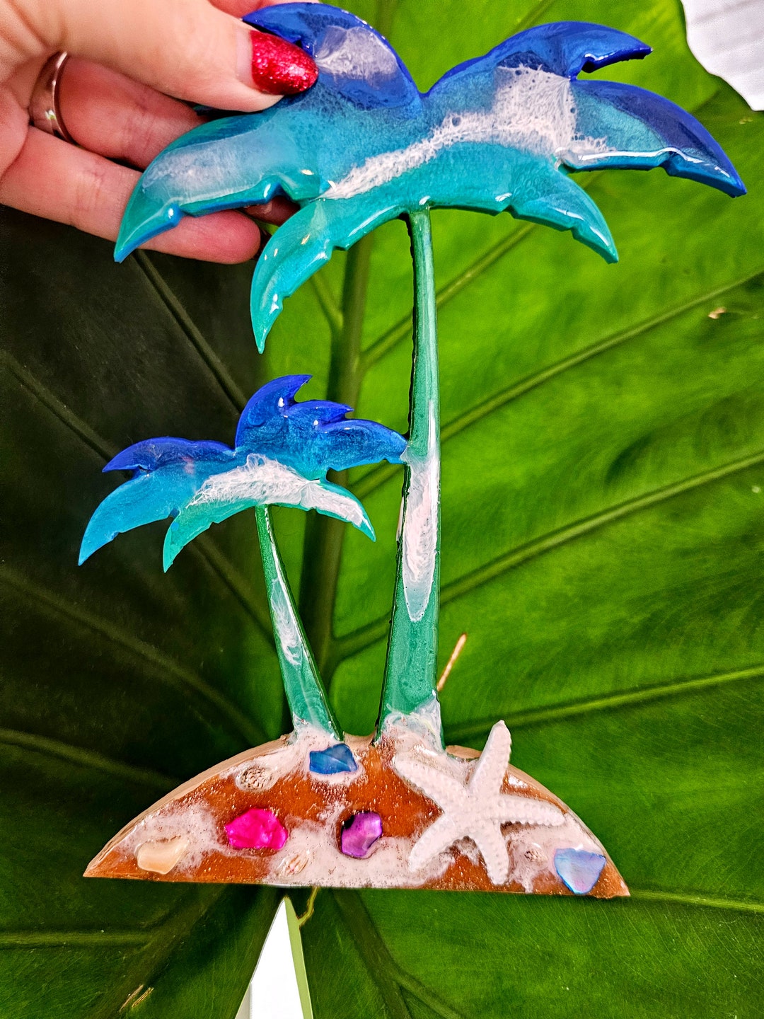 Palm Tree Wall Art With White Resin Starfish, Naturals Shells, Colored ...