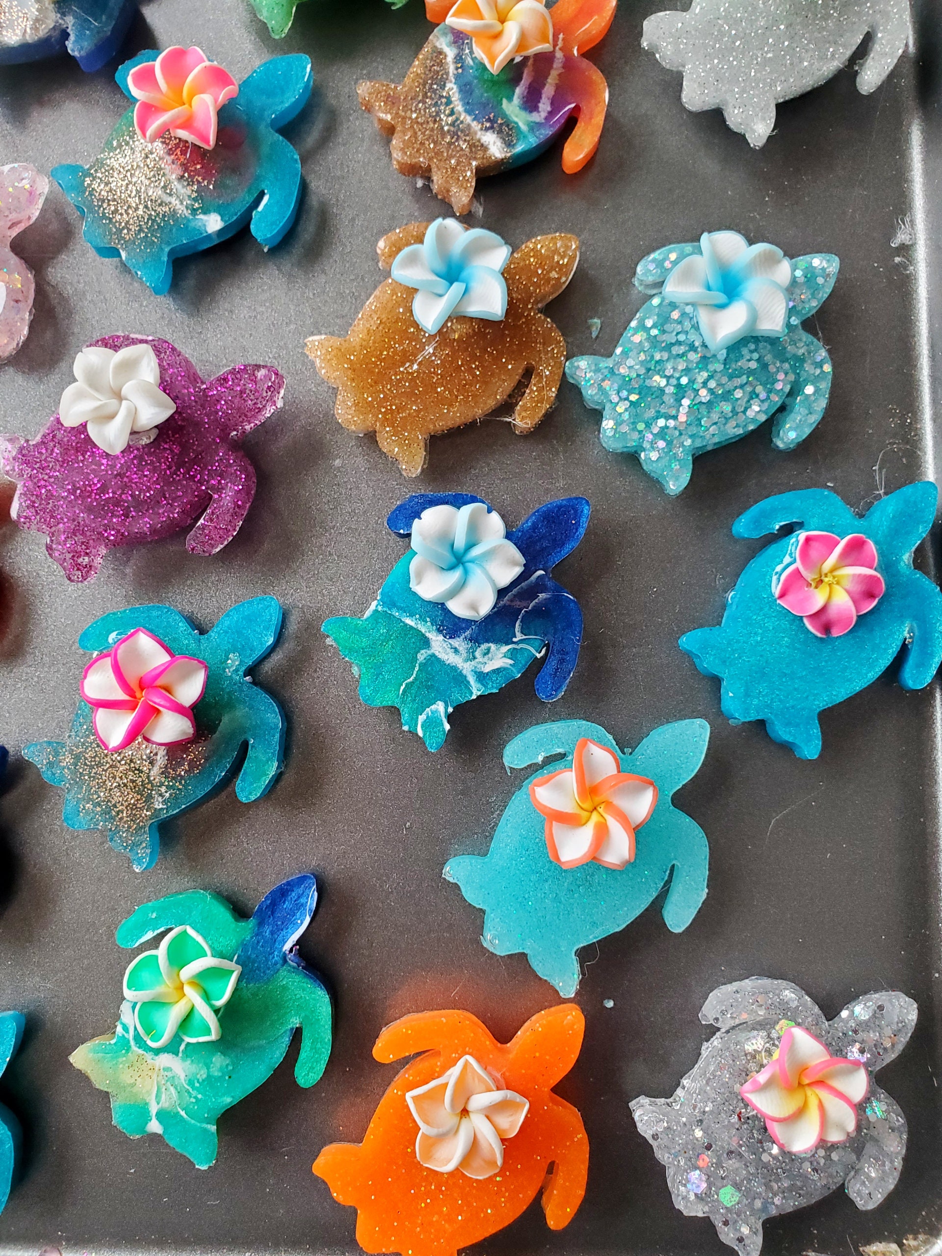 Sea Turtle Magnets With Plumeria Flower, Ocean Art, Magnets, Beach ...