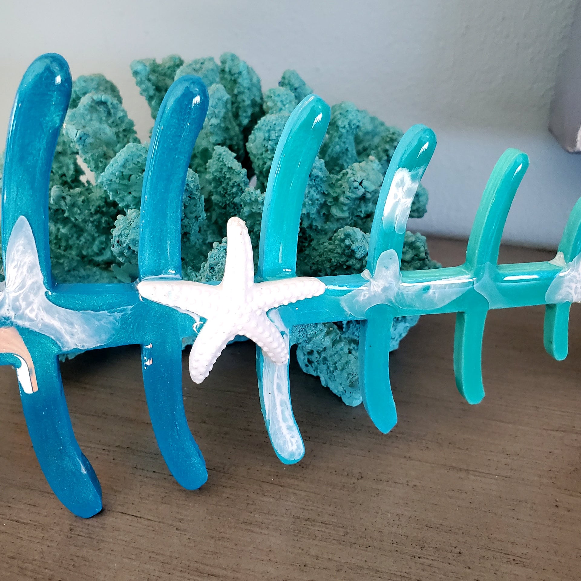 Fish Bone Wall Art With Beach Sand and Starfish, Beach Home Art, Beach ...