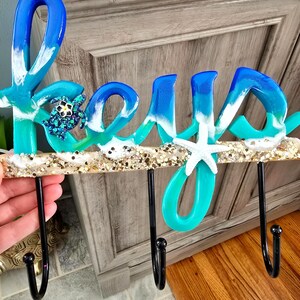 Beach Themed Key Holder With Glitter Beach, Sea Turtle and Starfish ...