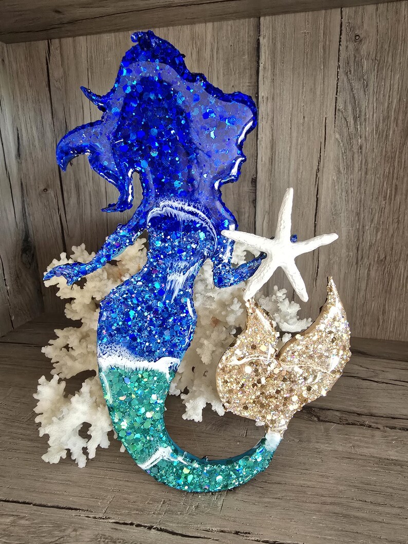 Mermaid Wall Art With Glitters, Starfish and Epoxy Resin Finishing ...
