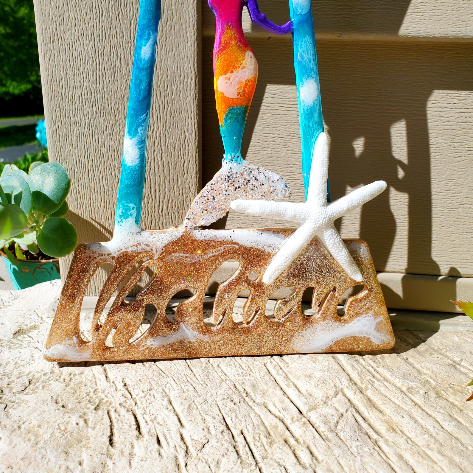 Sunset Mermaid With Ocean Lighthouse and Believe Holographic Glitter ...