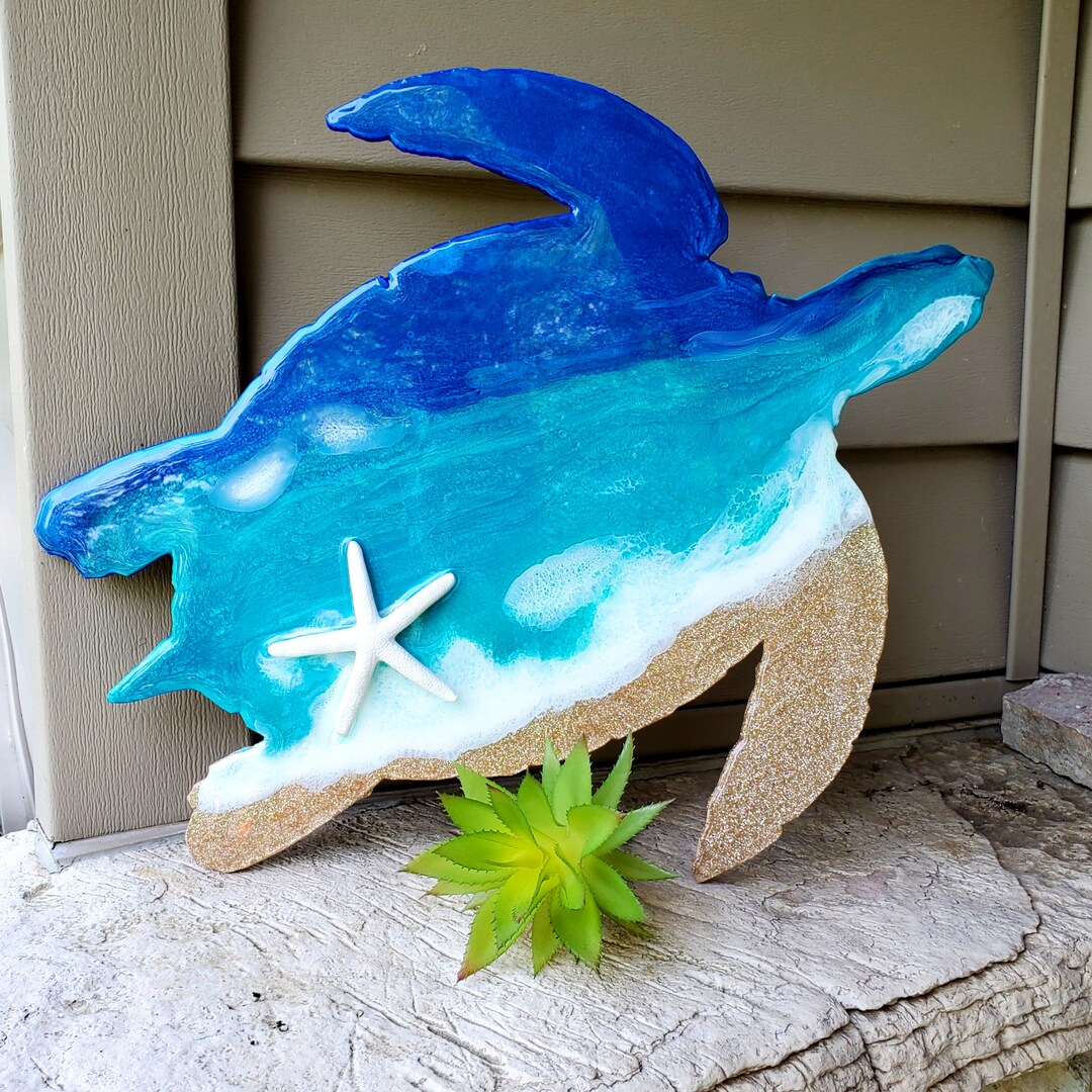 Large Sea Turtle Wall Art With Champagne Holographic Beach, Turtle Wall ...