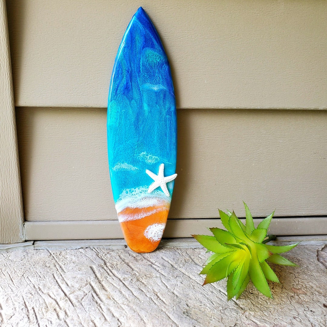 Surfboard Wall Art With Real Beach Sand and Starfish, Surfboard Art ...