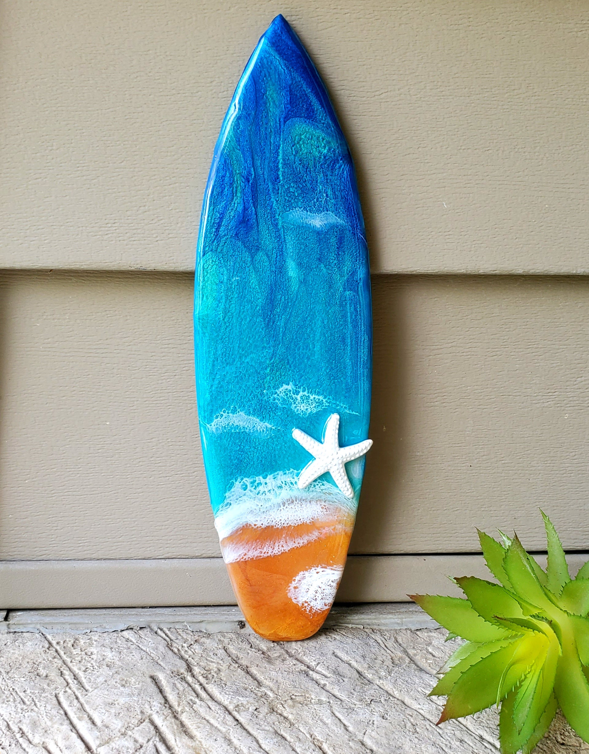 Surfboard Wall Art With Real Beach Sand and Starfish, Surfboard Art ...