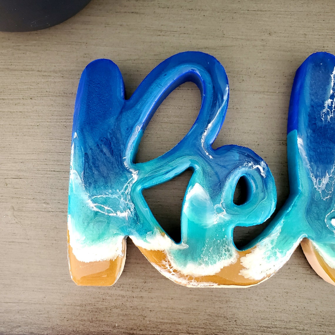 Ocean Relax Sign Shelf Sitter With Beach Waves, Shimmer Sand and ...