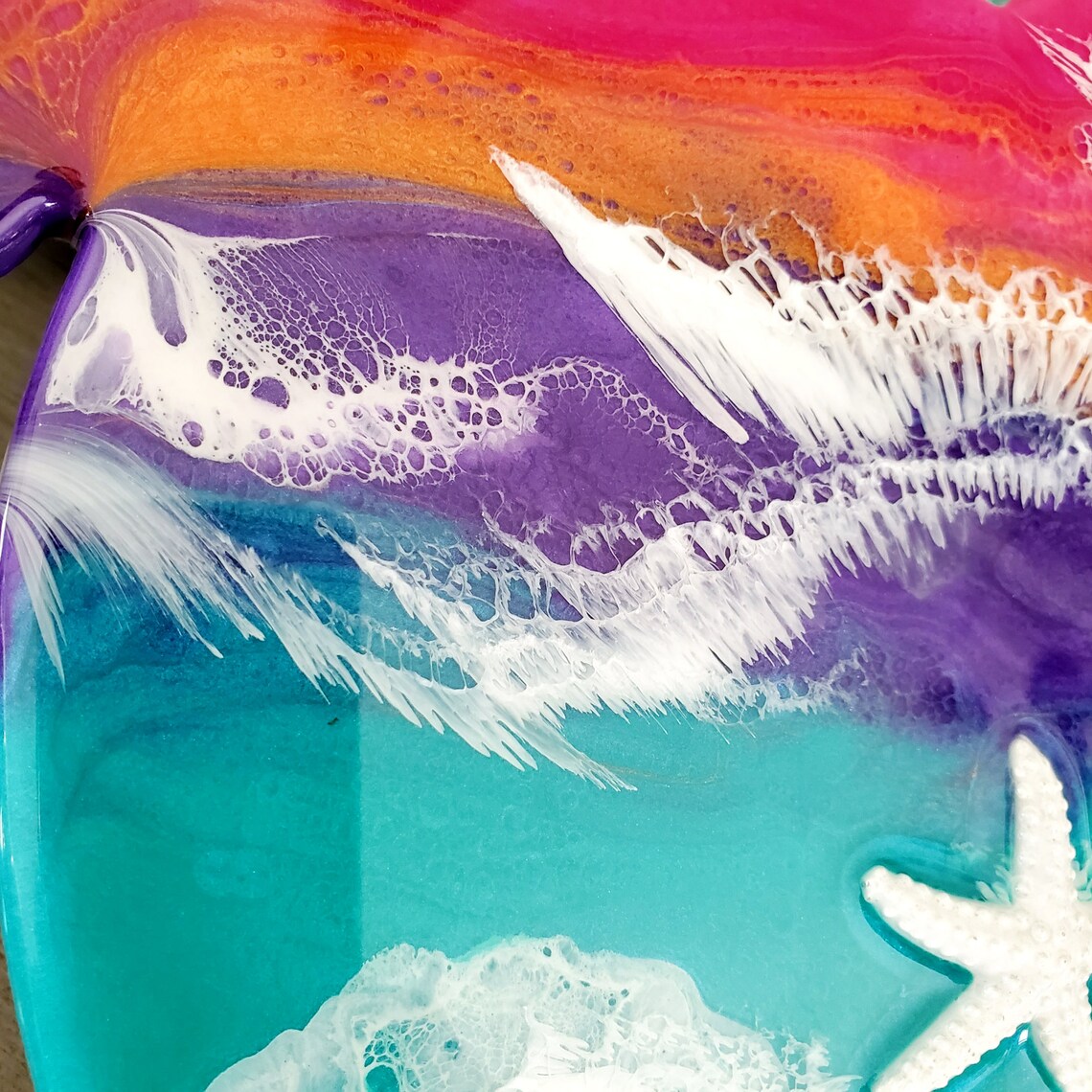 Sunset Turtle Wall Art With Shells and Glitter, Beach Home Decor ...